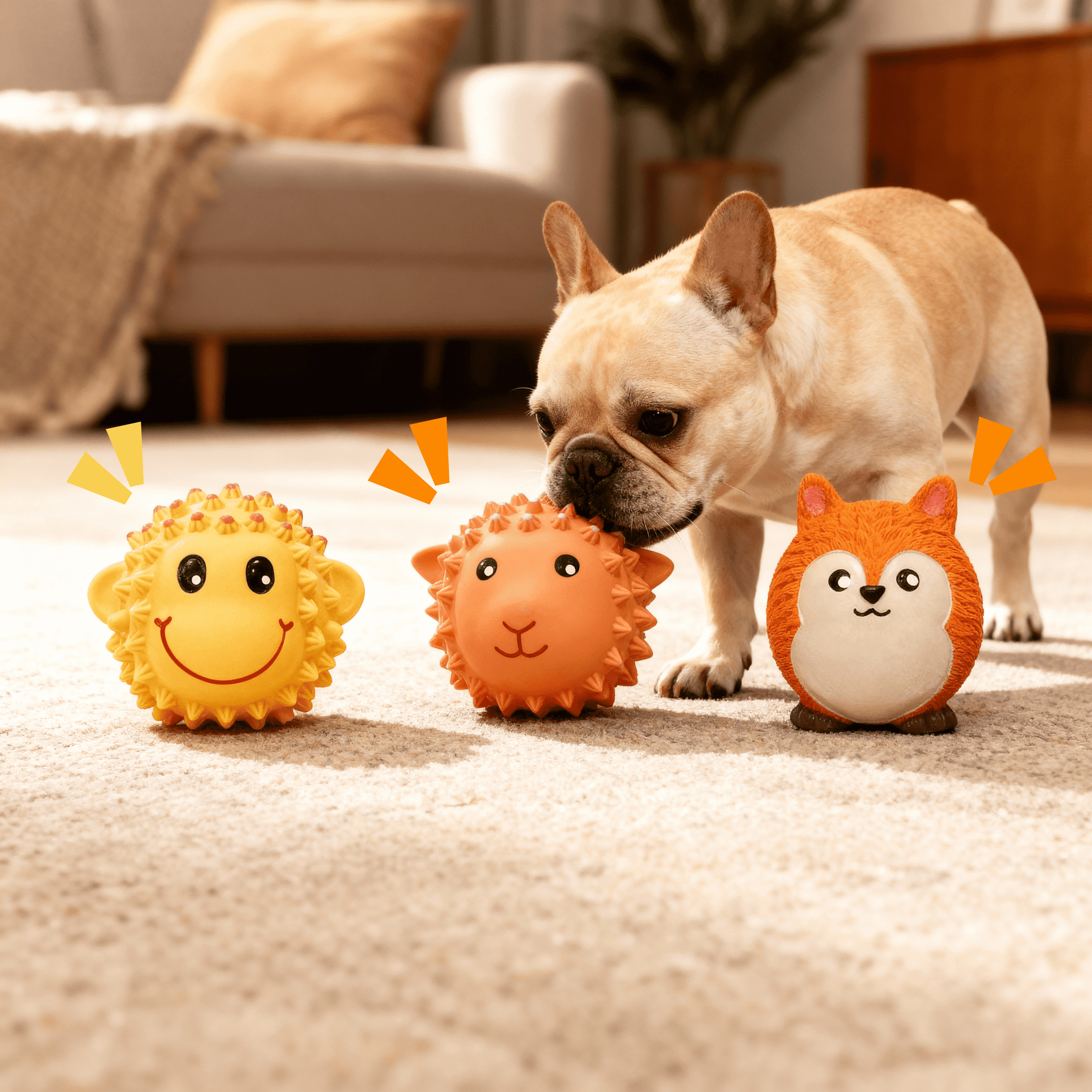 Squeaky Dog Toy, Latex Soft Ball Set with Lamb Monkey Fox, Chew Toys ...