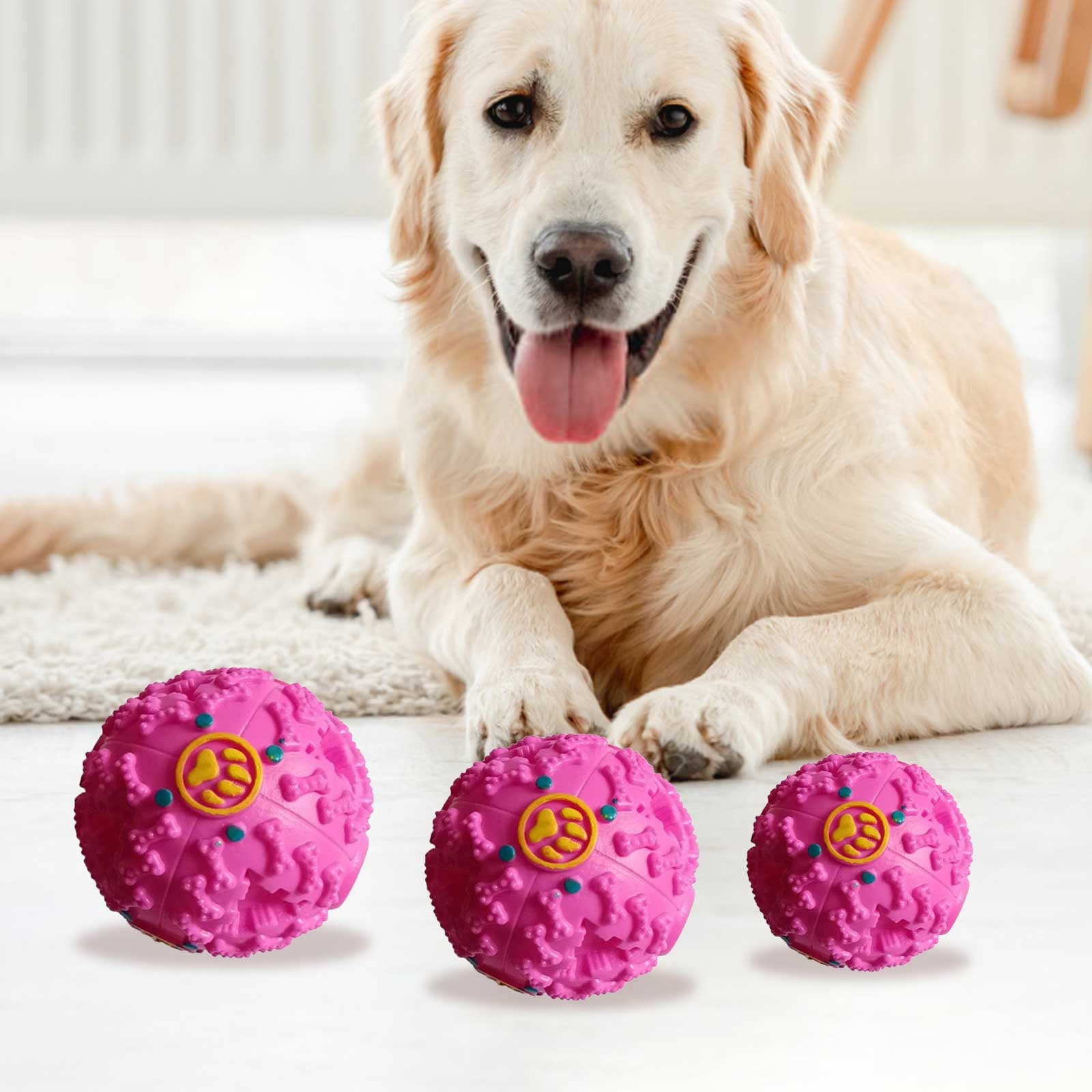 Squeaky Dog Toy with Treat Dispenser - Food Reward Ball & Teeth ...