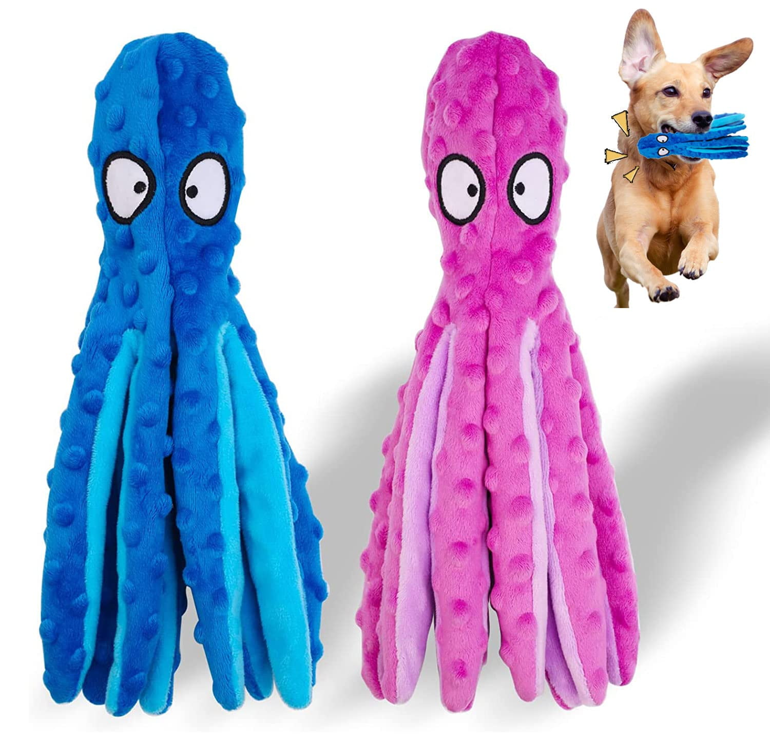 Squeaky Dog Toys, Crinkle Interactive Plush Chew Dog Toy Octopus For ...