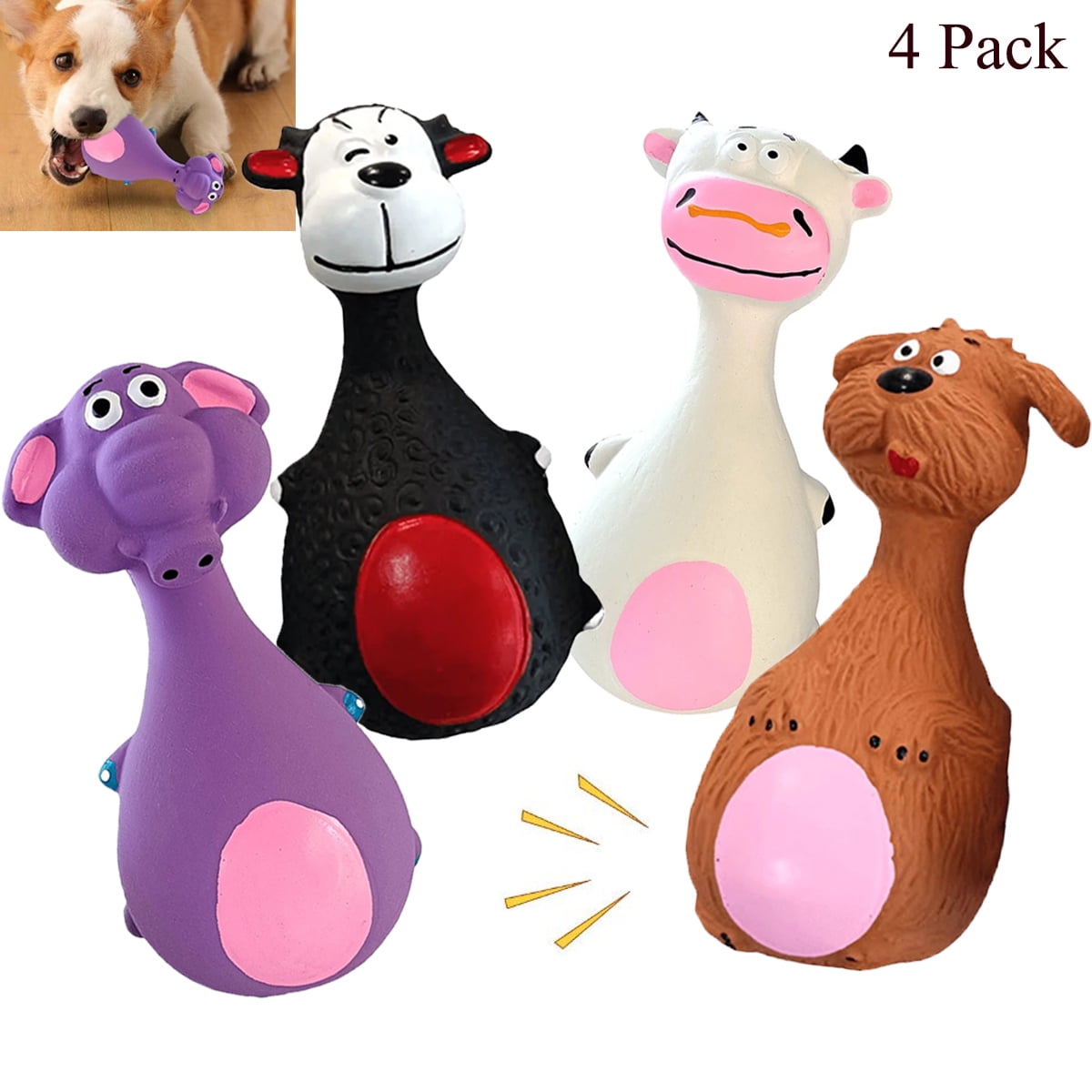 Squeaky Latex Dog Toys - 4 Pack Soft Chew Rubber Dog Toy Rubber Chew ...
