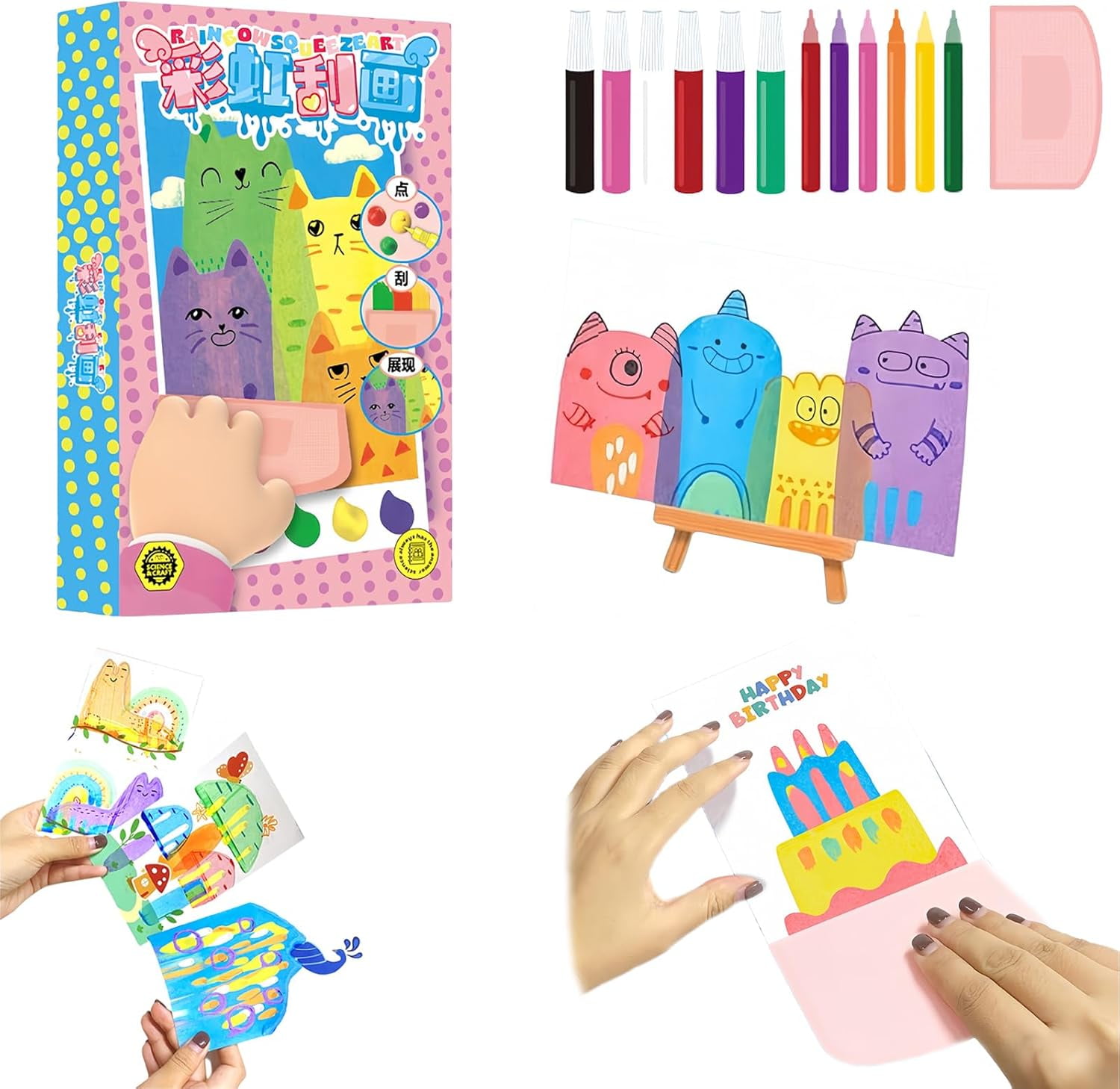 Squeegee Art Kids Paint Kit, 20Pcs DIY Rainbow Scratch Art Set, Dot Painting Art Kits for Kids ...