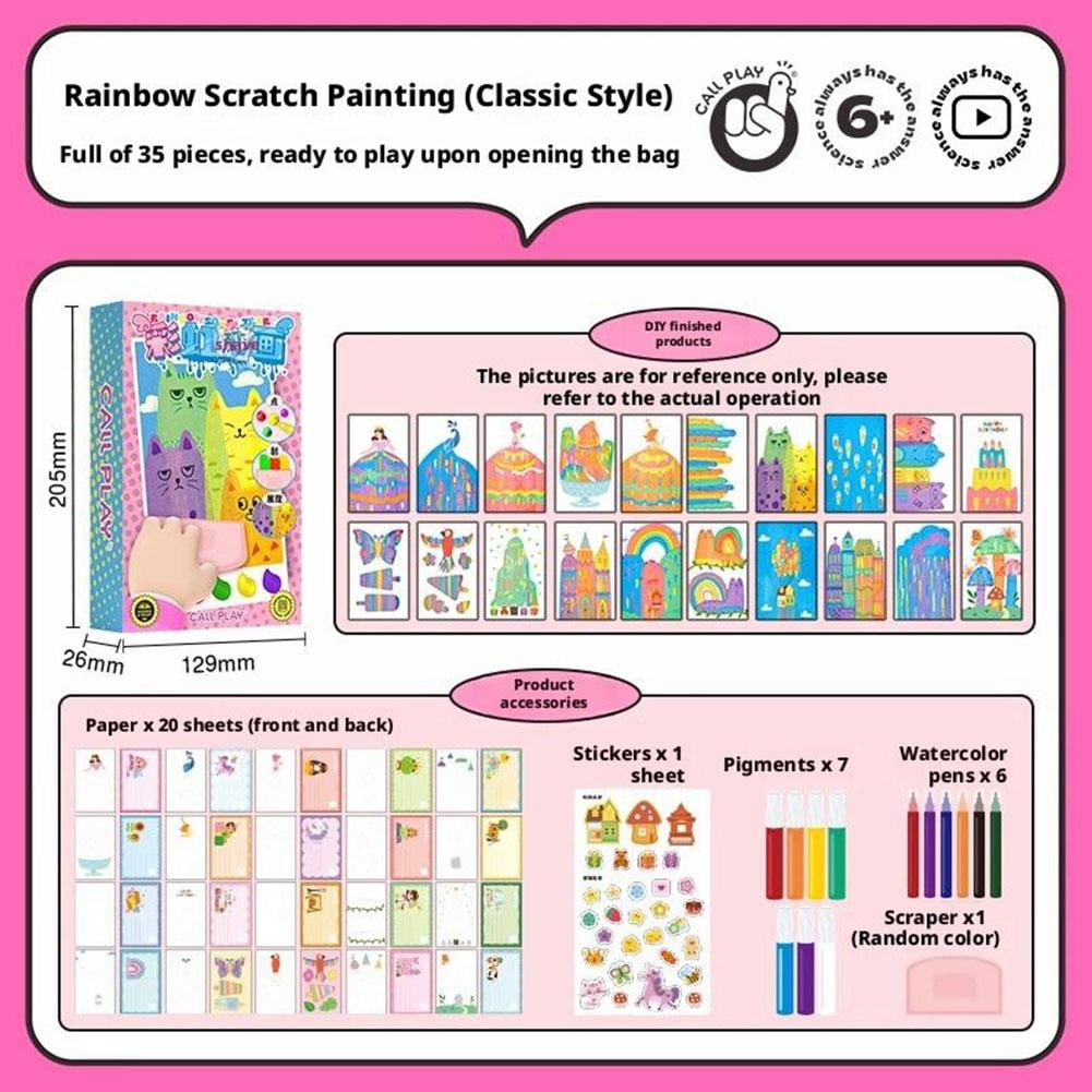 Squeegee Kids Paint Kit,20Pcs Rainbow Scratch Rainbow Scratch Childrens ...