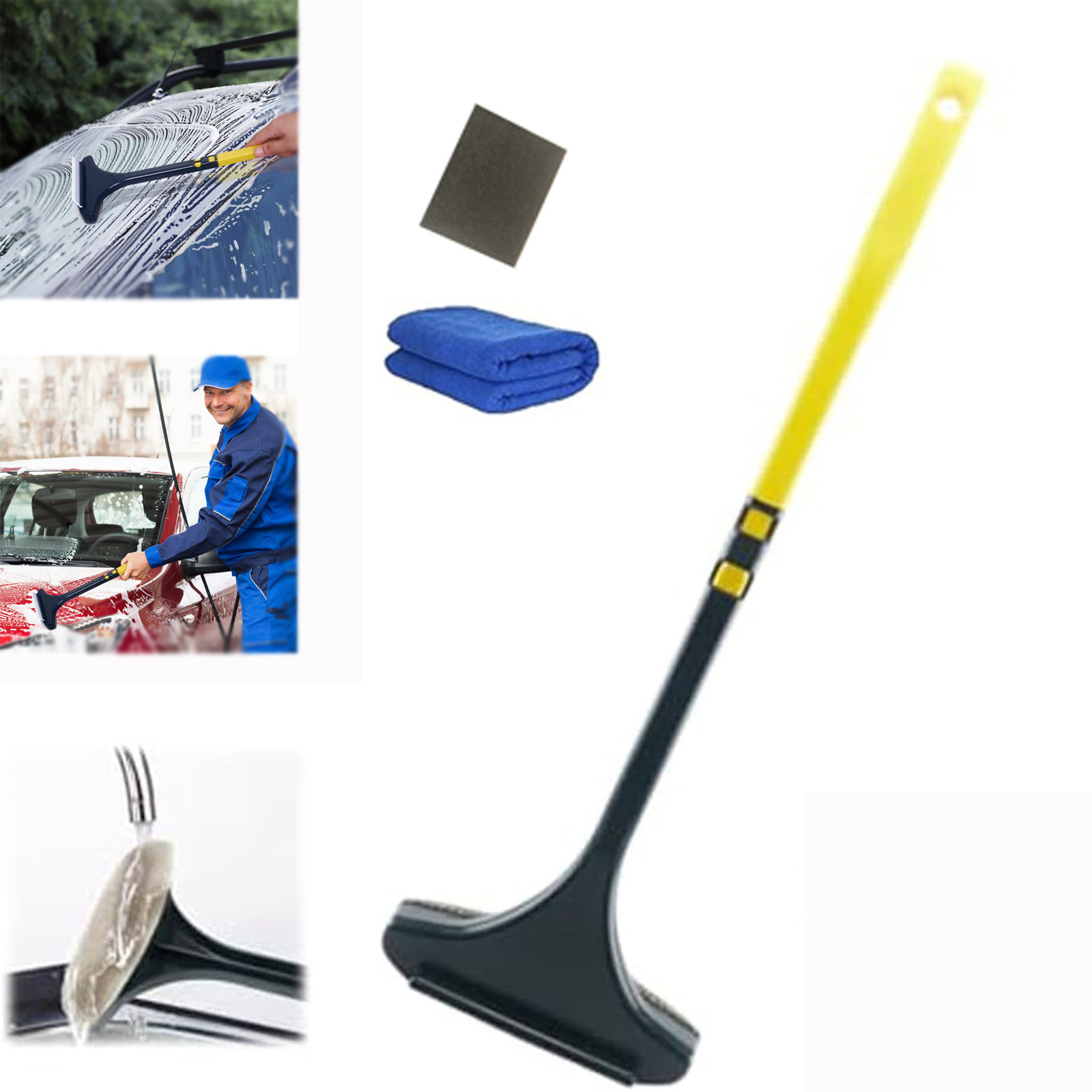 Squeegee for Window Cleaning,18.1" Squeegee and 11" Microfiber Scrubber Combi with Stainless ...