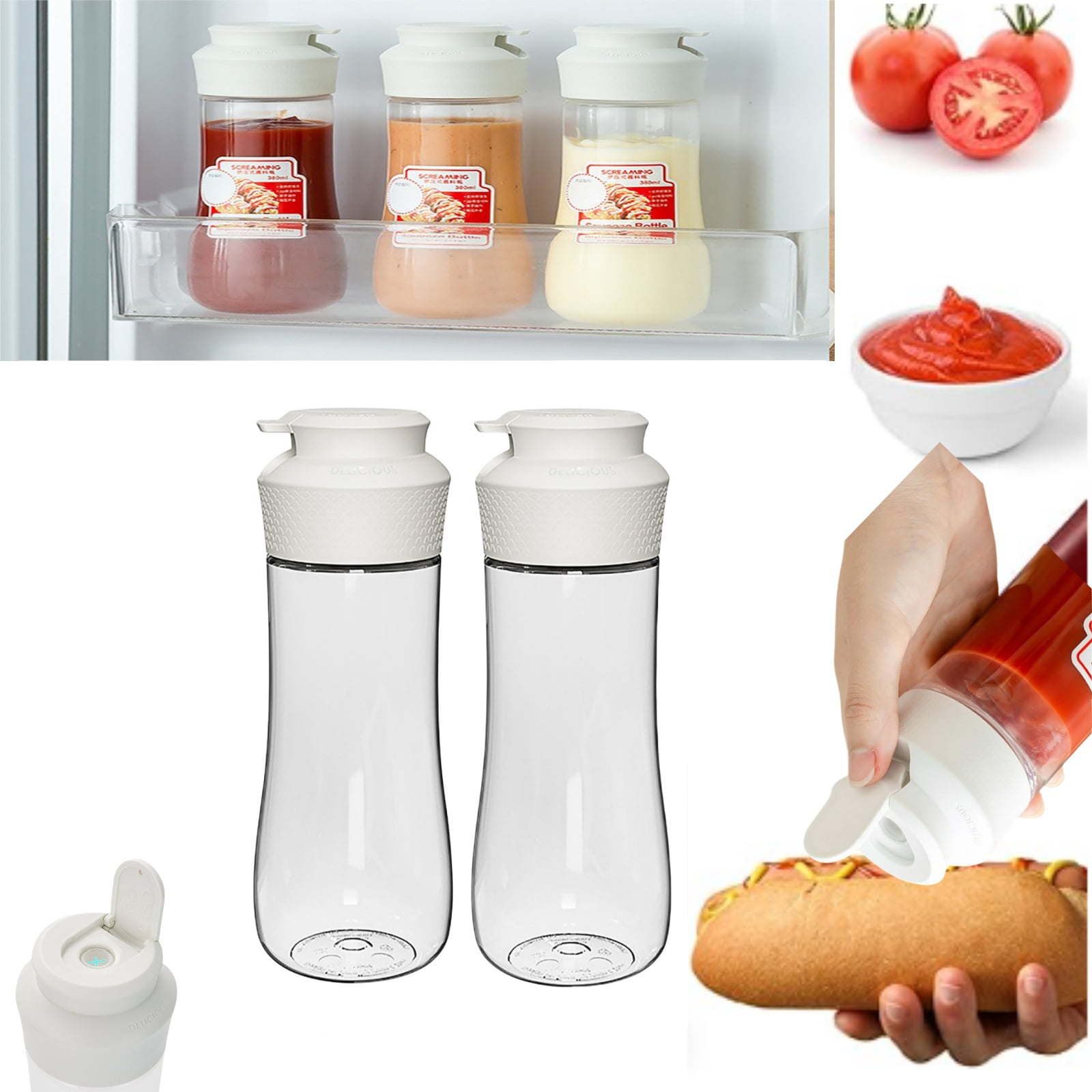 Squeeze Bottles for Sauces 2 Pack, 12 Ounce Plastic Bottles For BBQ ...