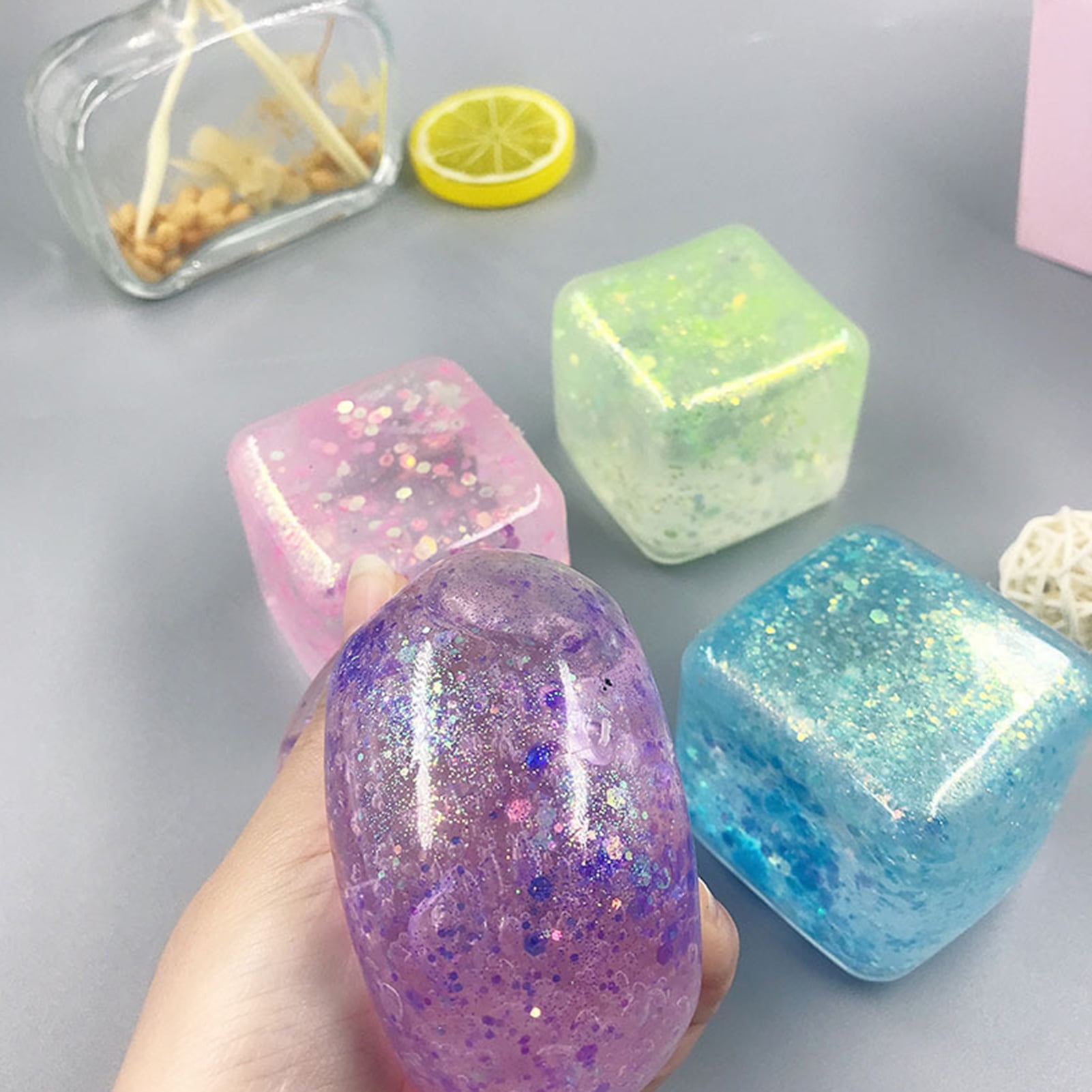 1PC Squeeze Fidget Toy - Soft TPR, Quick Recovery, Sequins Square Cube ...