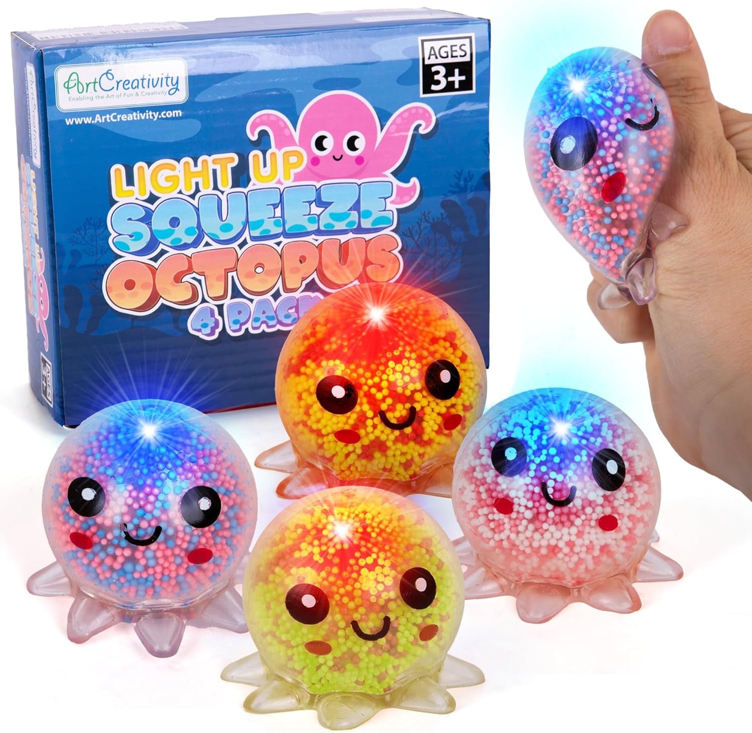 Squeeze Jelly Octopus Toys Light-Up Squeezable Stretchy Gooey 4 Pack 3 ...