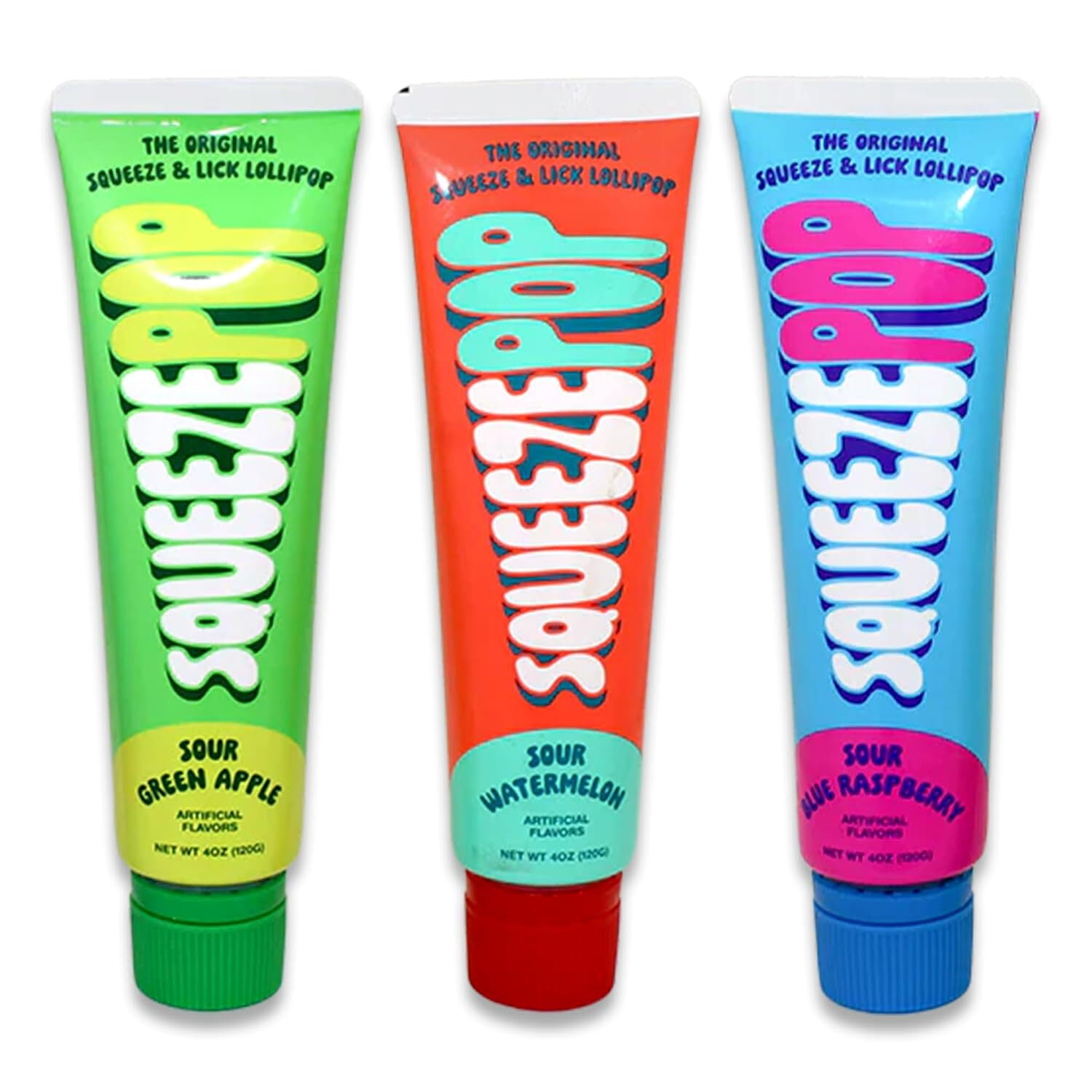 Squeeze Pops Assorted Flavor 4oz Tube, 3 Pack. Sour Green Apple, Sour ...