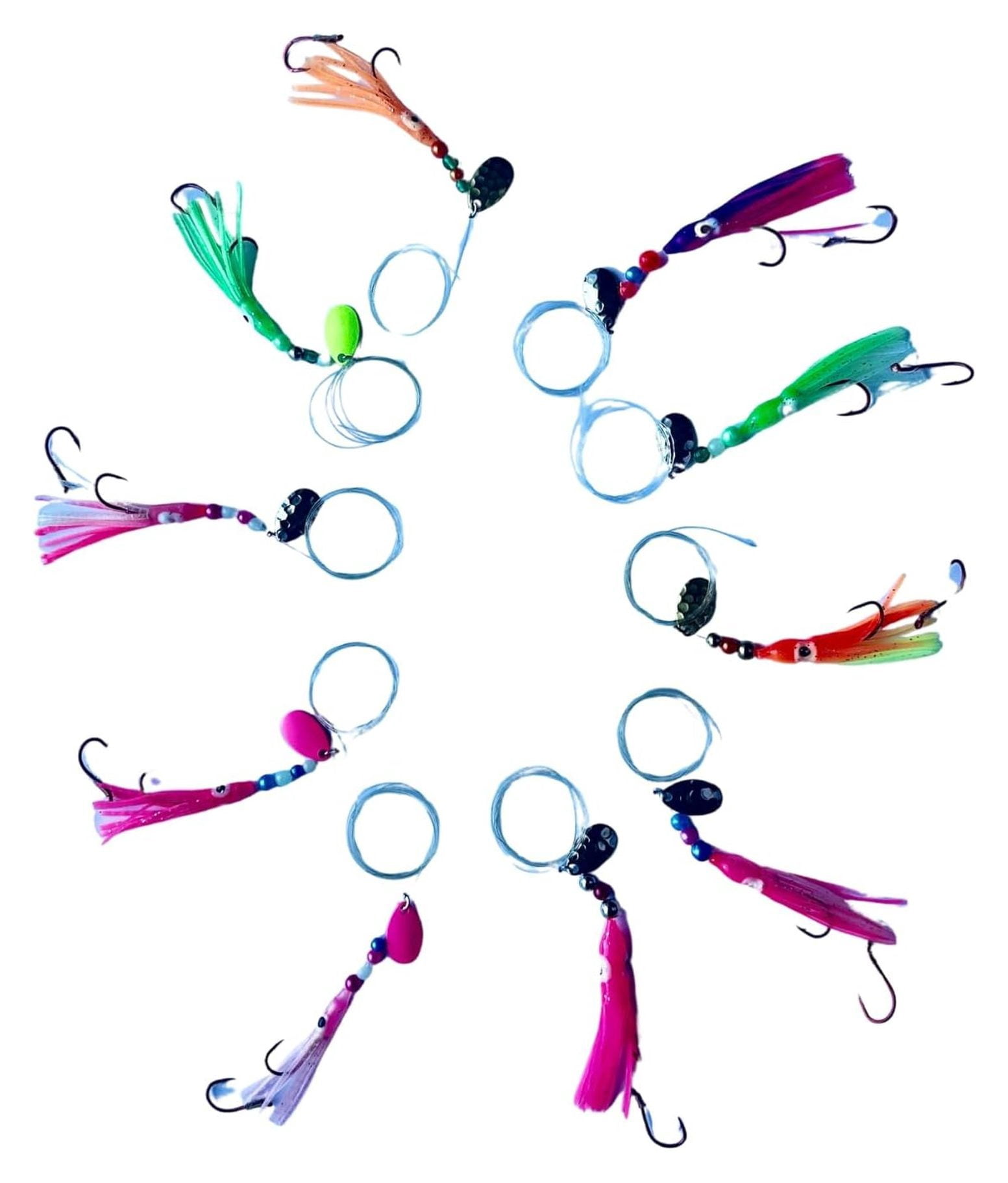 Squid Fishing Hoochies 10 Pack - UV Glow Saltwater Trolling Lures with ...