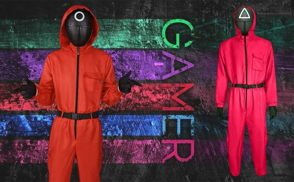 Squid Game Costumes for Adults Triangle Guard Soldier Jumpsuit Cosplay ...