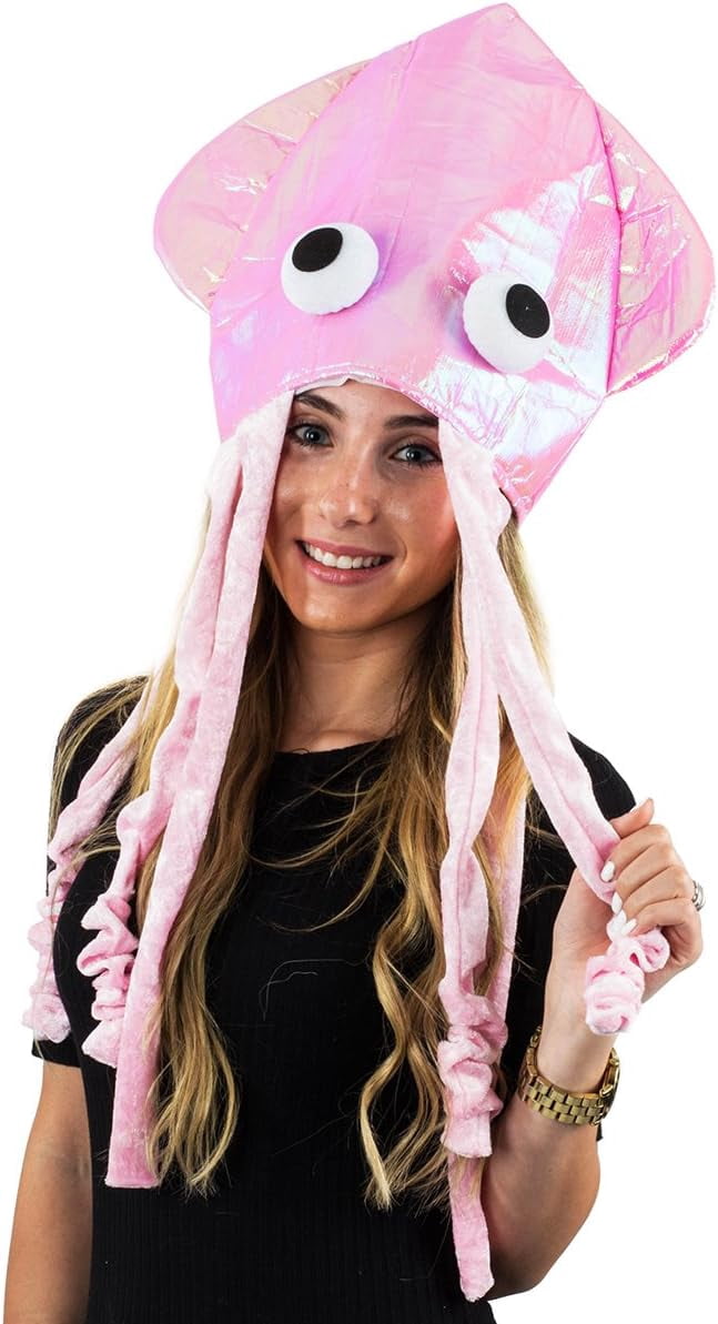 Squid Hat - Funny Fun and Crazy Hats in Many Styles - Funny Party Hats (Shiny Pink Squid Hat ...