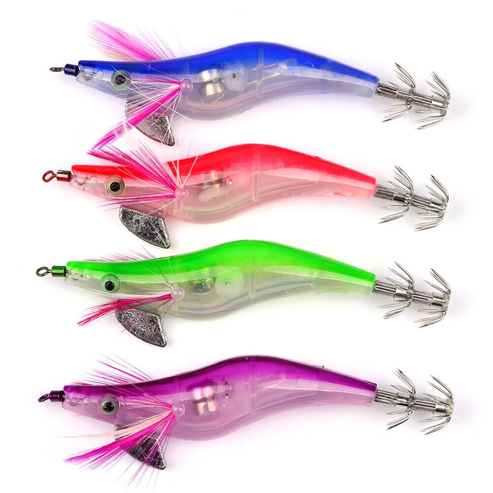 Squid Jig LED Fishing Lure Simulation Prawn Hooks Squid Crawfish Bass ...