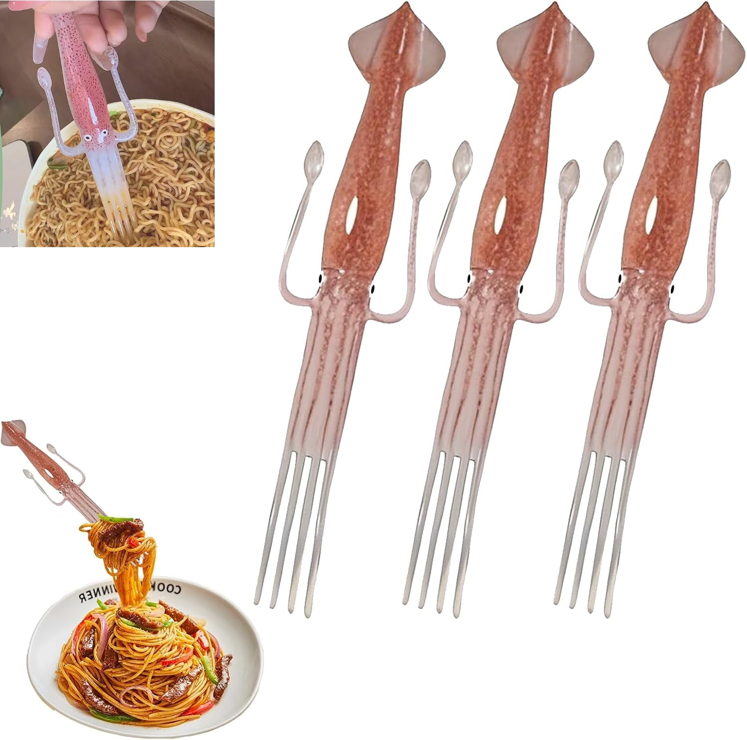 Squid Noodle Fork 2025 New 3-in-1 Heat-Resistant Silicone Pasta ...