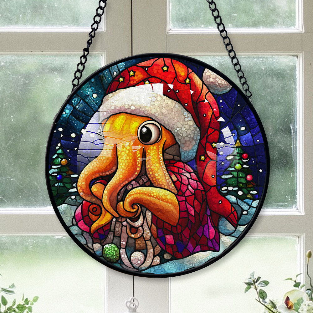 Squid Ornament Christmas 2025, Squid Stained Glass Window Decoration ...