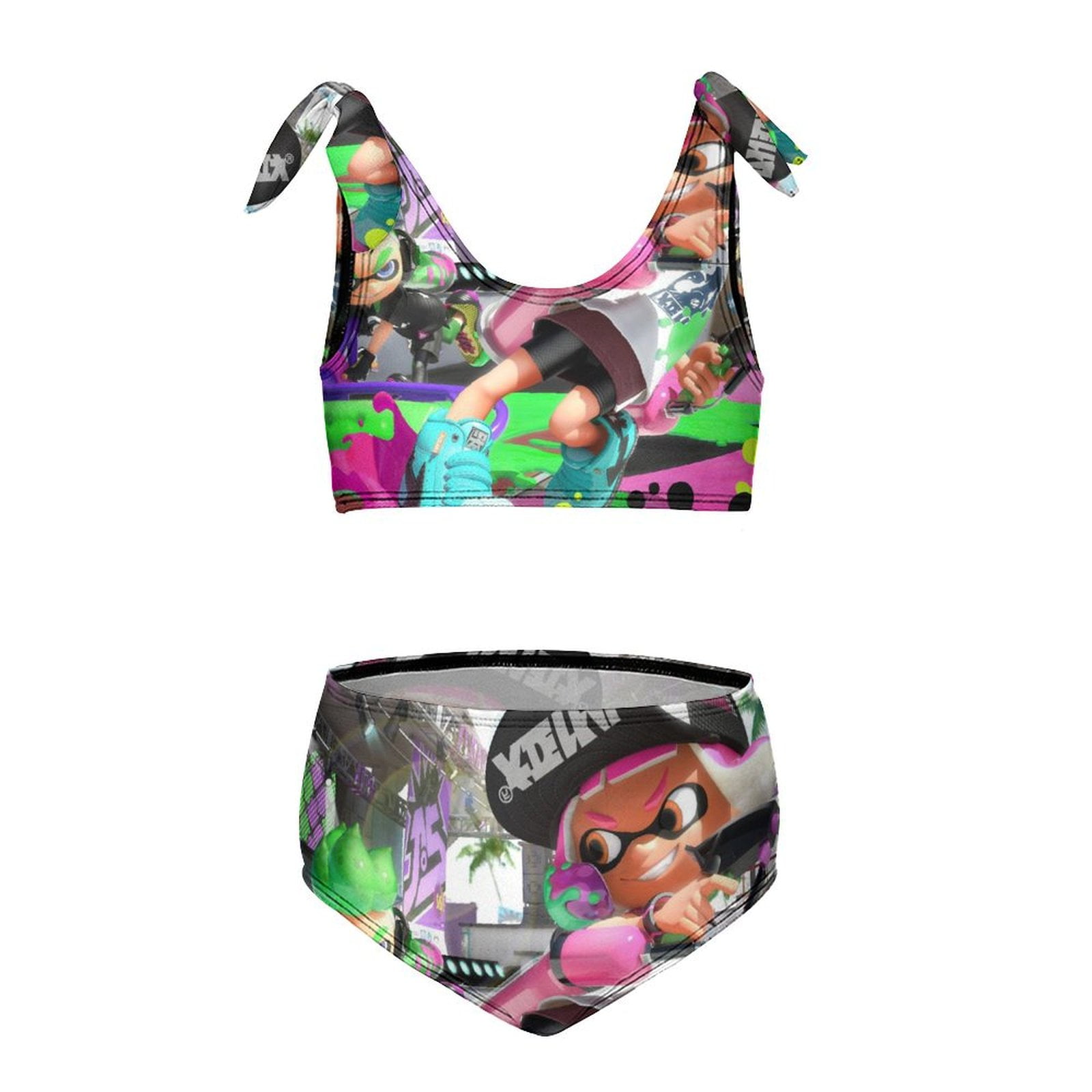 Squid Splatoon Cartoon Girls Swimsuits Set 2pcs Summer Holiday Bathing ...