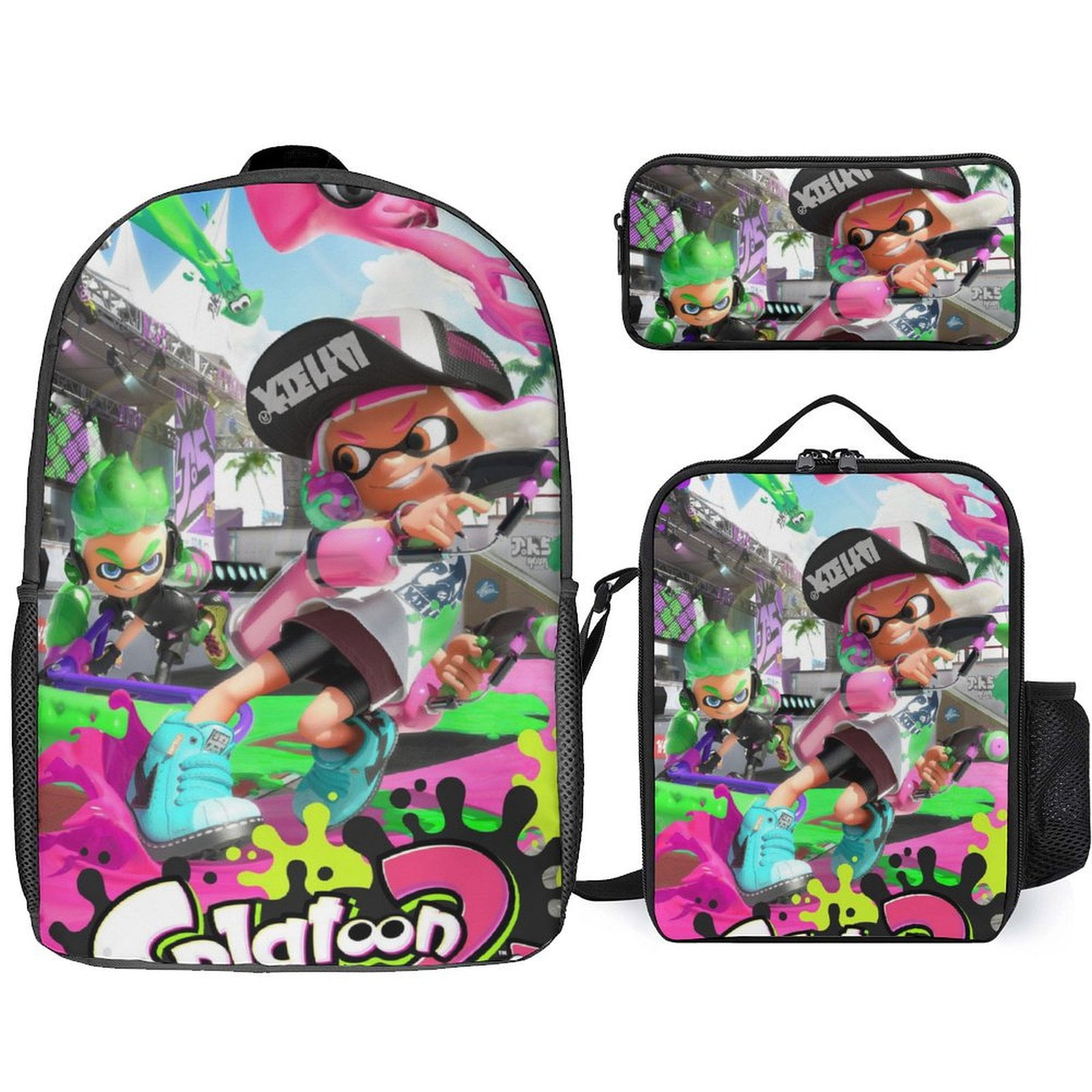 Squid Splatoon Cartoon Schoolbag With Lunch Bag Pencil Case Set Unisex ...