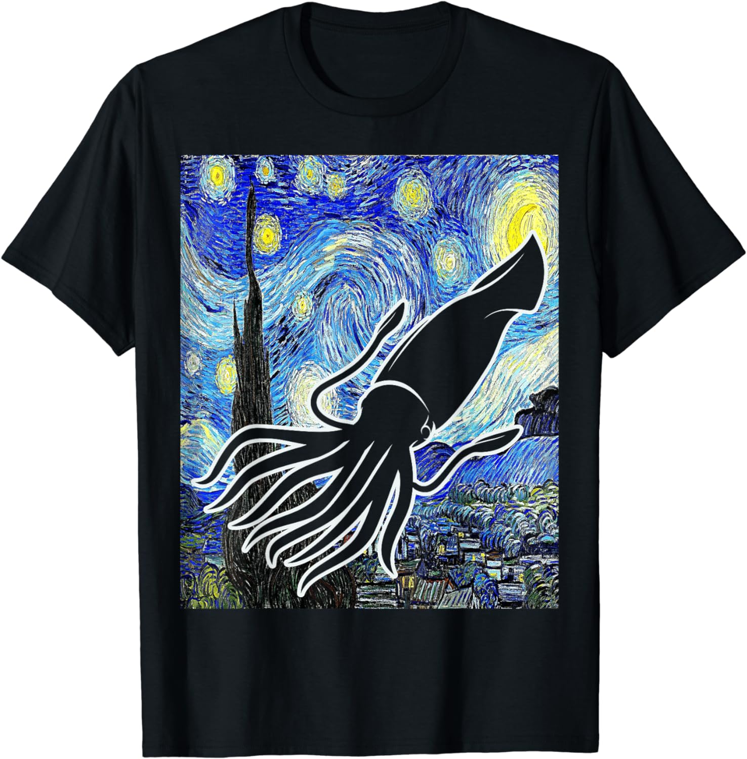 Squid Starry Night Squid Calamari Fishing Van Gogh Painting T-Shirt ...