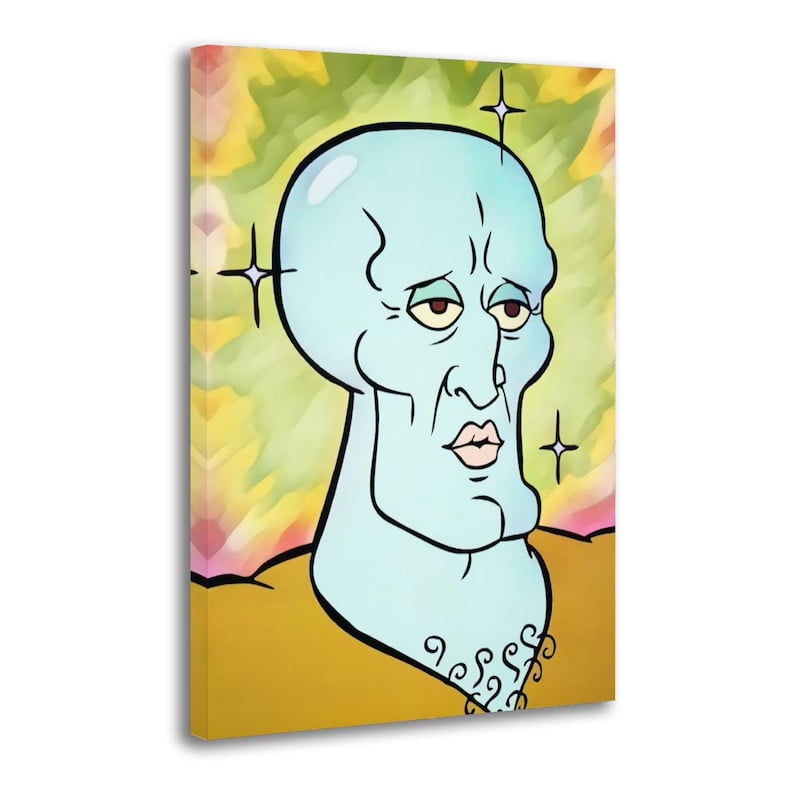 Squidward Art Print, Colorful Abstract Canvas Wall Decor, Unique Home ...