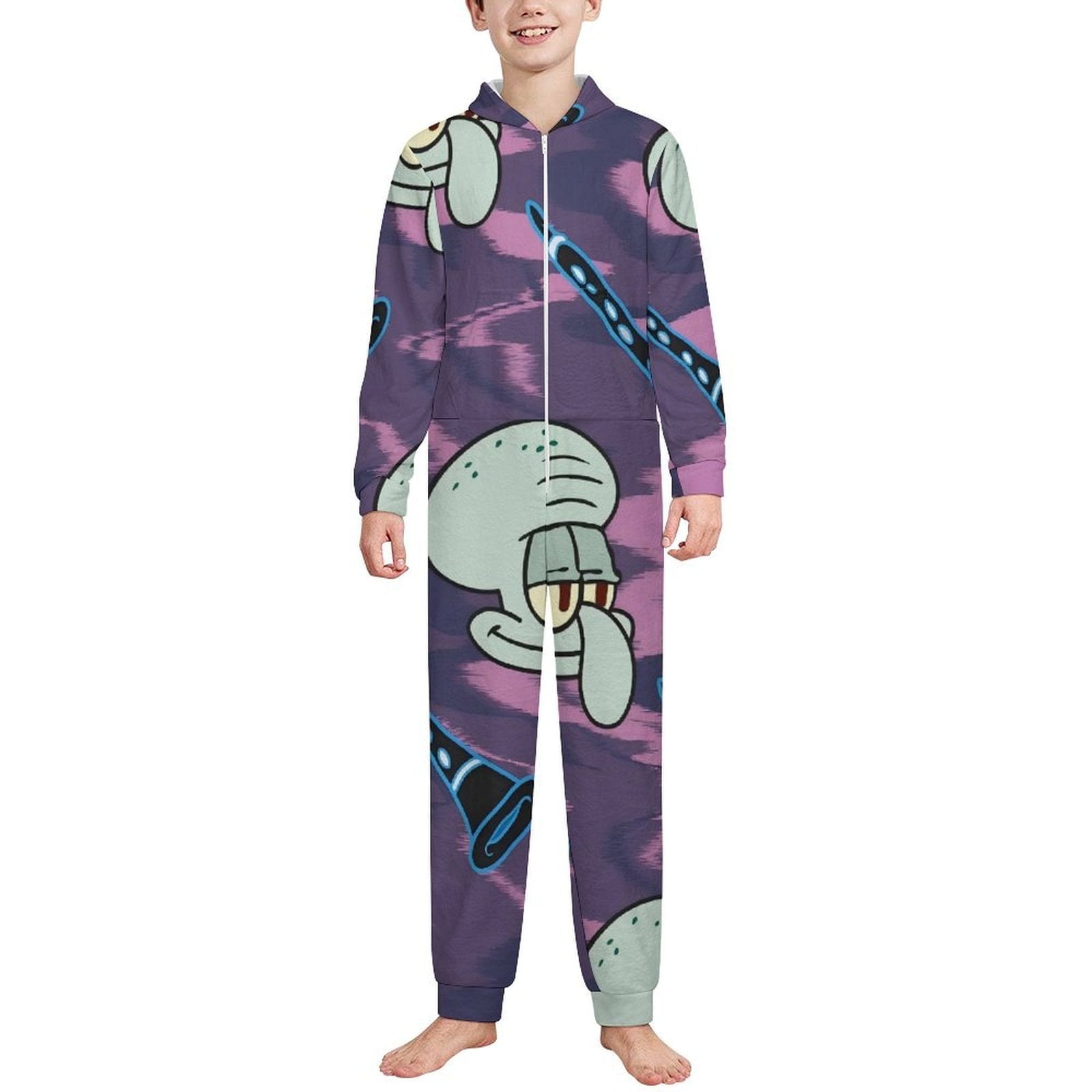 Squidward Children's hooded one-piece zip-up pajamas 12-13Y - Walmart.com