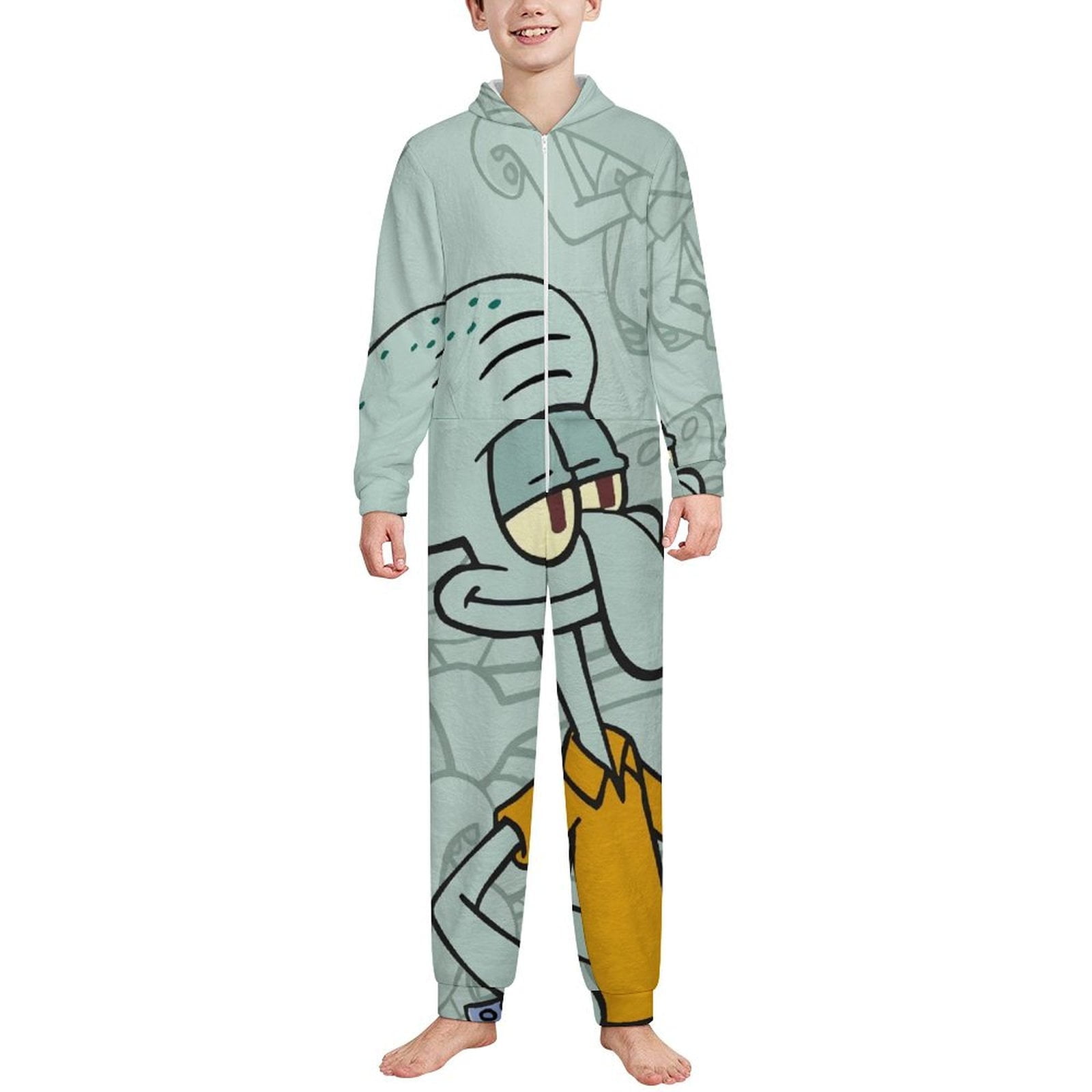 Squidward Children's hooded one-piece zip-up pajamas 4-5Y - Walmart.com