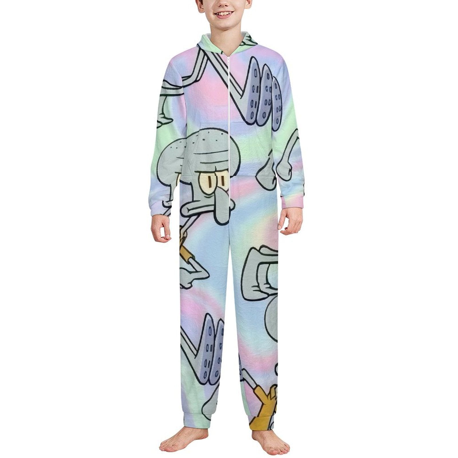 Squidward Children's hooded one-piece zip-up pajamas 6-7Y - Walmart.com