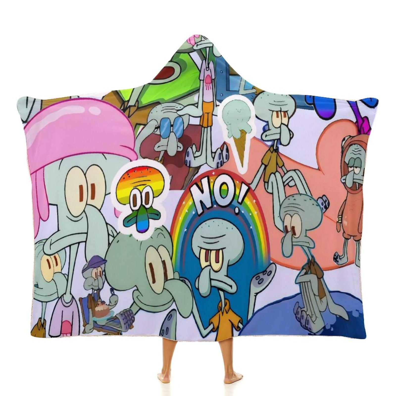Squidward Hooded Blanket Poncho Wearable Hooded Blanket Suitable for ...