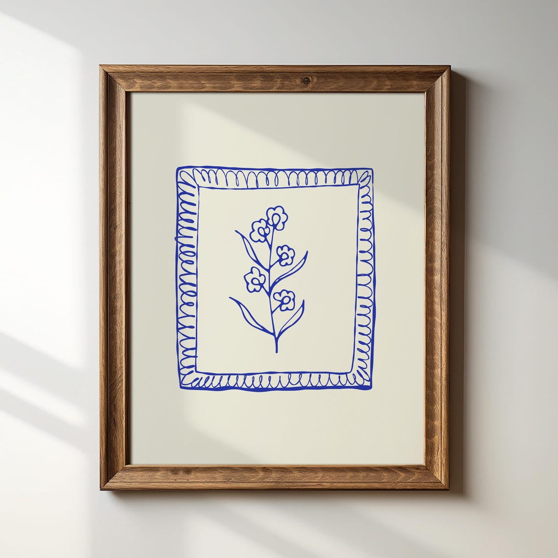 Squiggle Daisies Floral Doodle Line Illustration Print, Trendy Decor, Abstract Vintage Painting ...