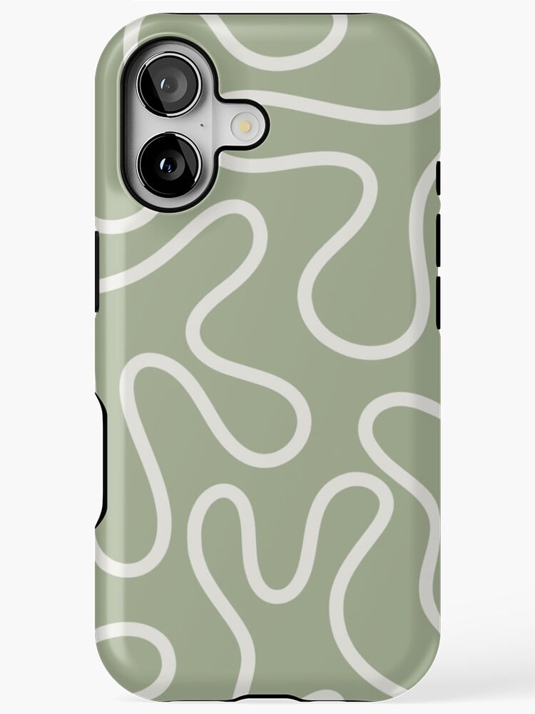 Squiggle Maze Sage Green Abstract Art iPhone Case 11 12 13 14 15 16 17 ...
