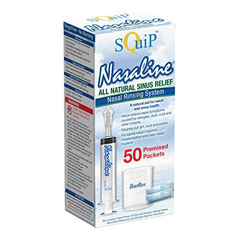 Squip Nasaline Nasal Rinsing Kit with 50 Premixed Saline Packets, One ...