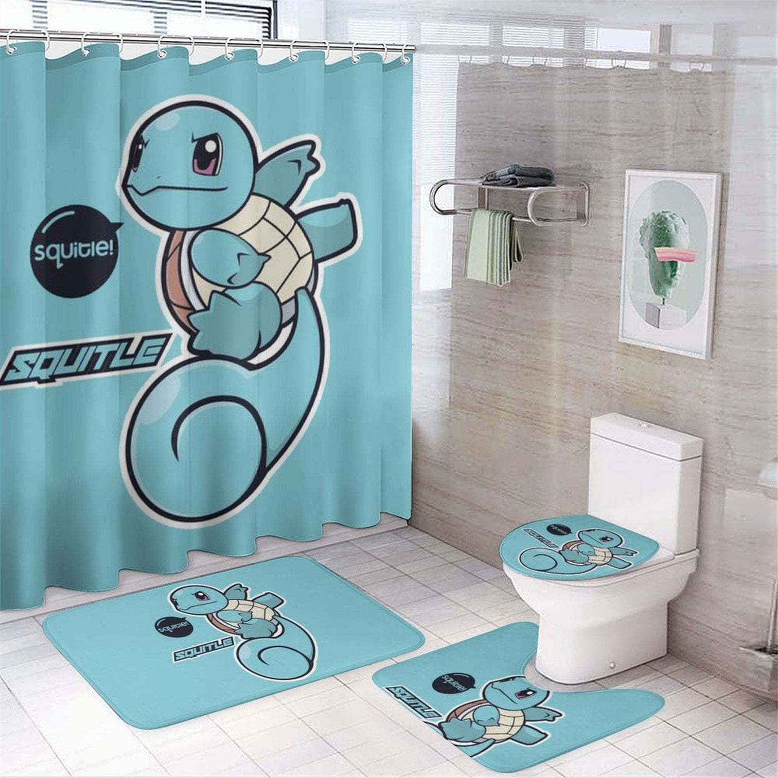 Squir-tle Shower Curtain Sets Cartoon Anime for Boys Grils Gift Squir ...