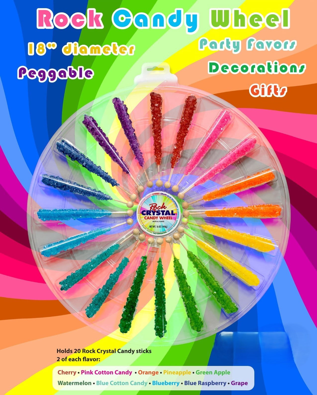 Squire Boone Candy Bar Rainbow Rock Candy 20 Sticks 18" - Walmart.com