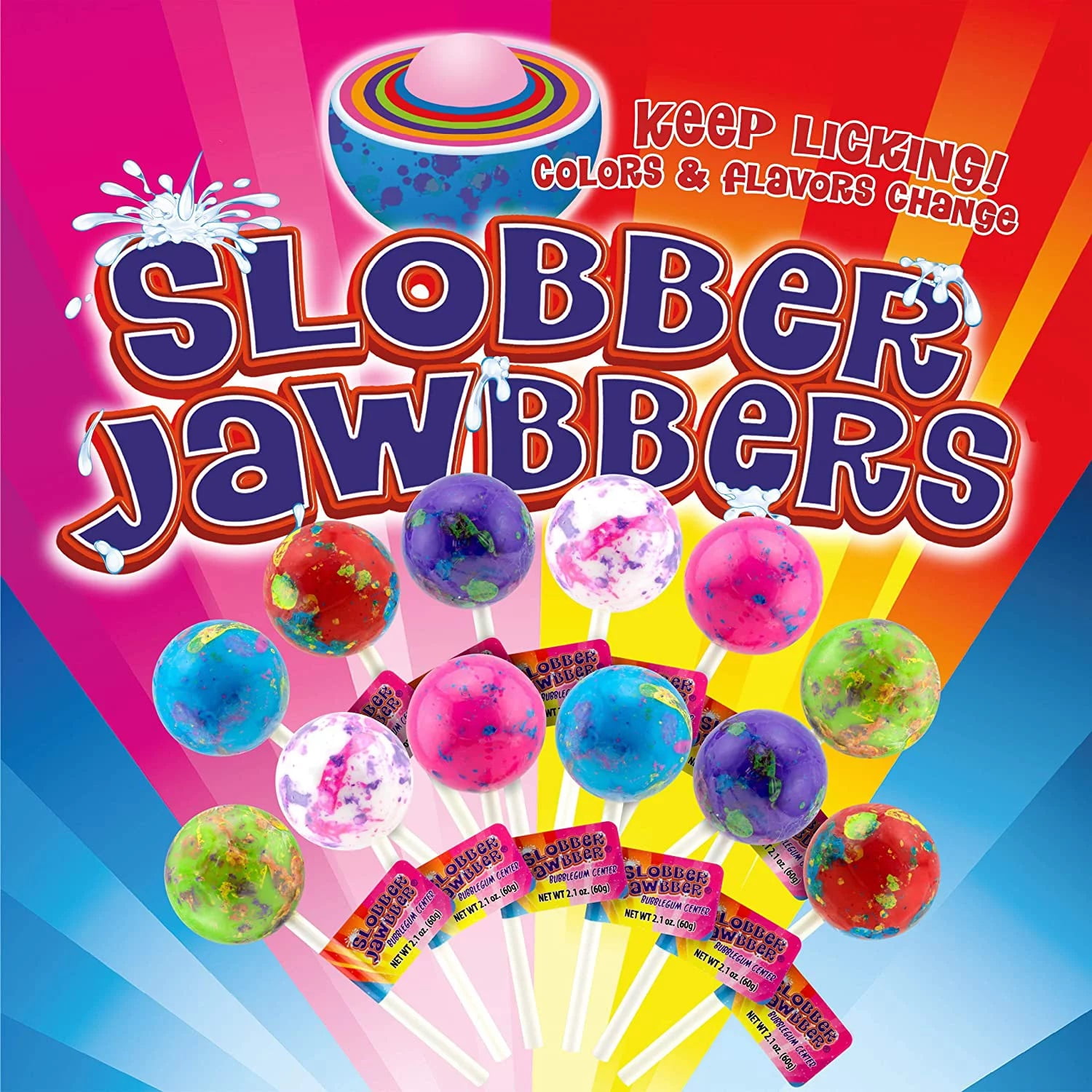 Squire Boone Slobber Jawbbers Jawbreaker Pops with Gum Center, 1-3/4 ...