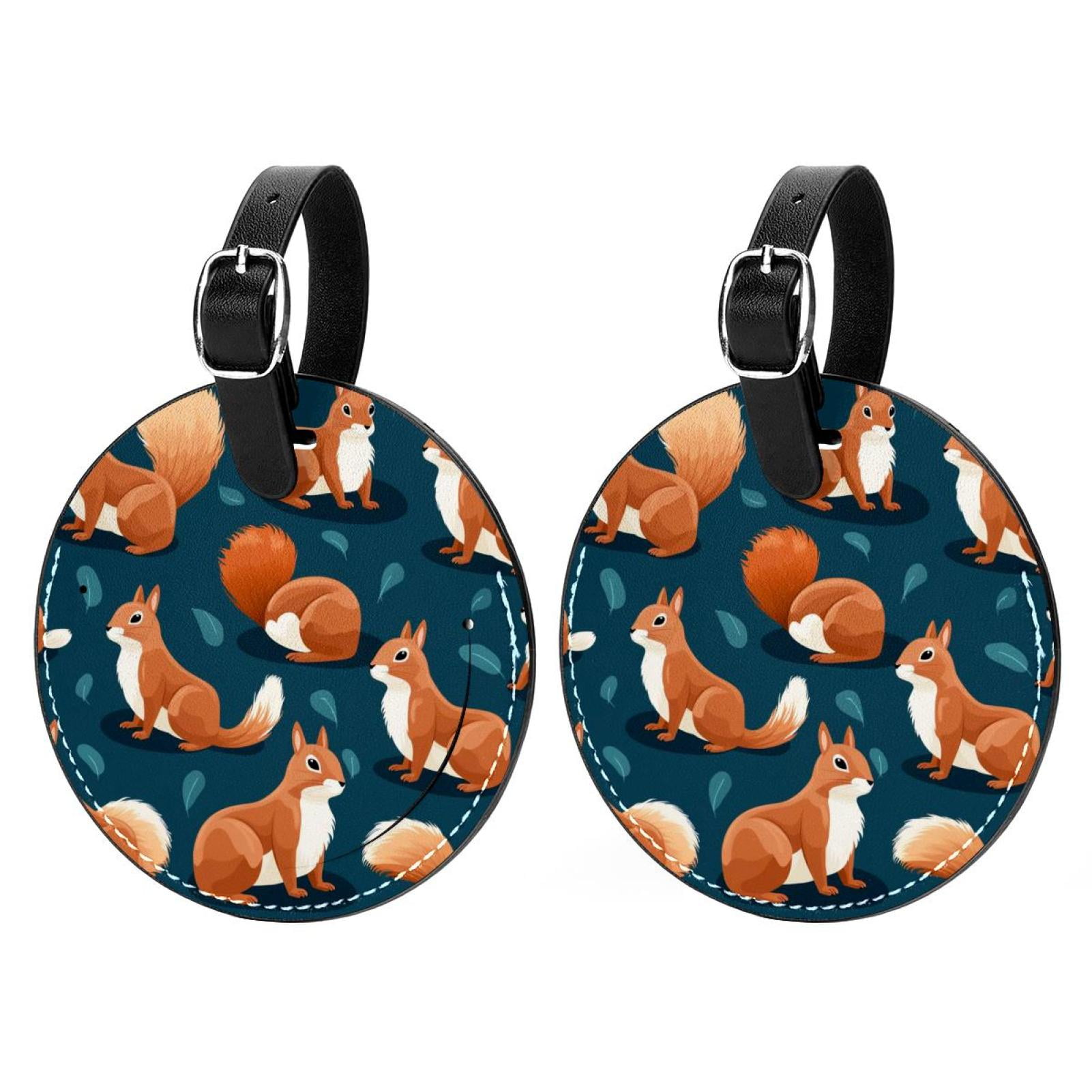 Squirrel 2Pcs PU Leather Round Luggage Tags with Privacy Cover and Name ...