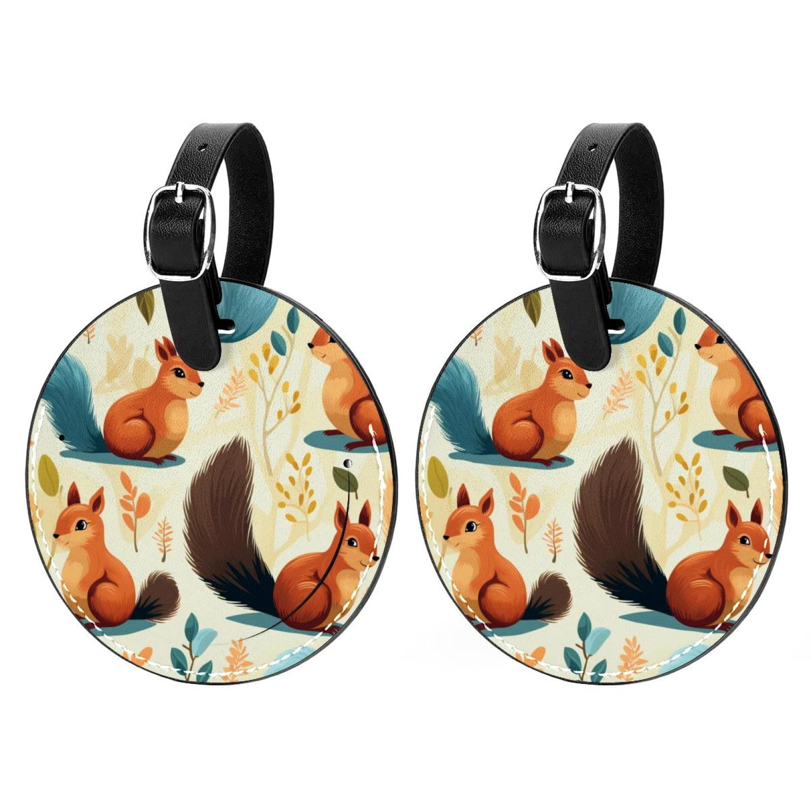 Squirrel 2Pcs PU Leather Round Luggage Tags with Privacy Cover and Name ...