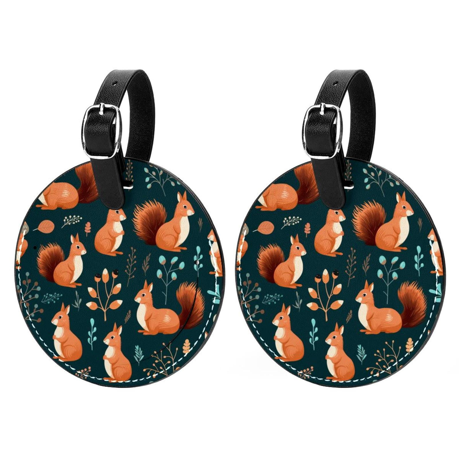 Squirrel 2Pcs PU Leather Round Luggage Tags with Privacy Cover and Name ...