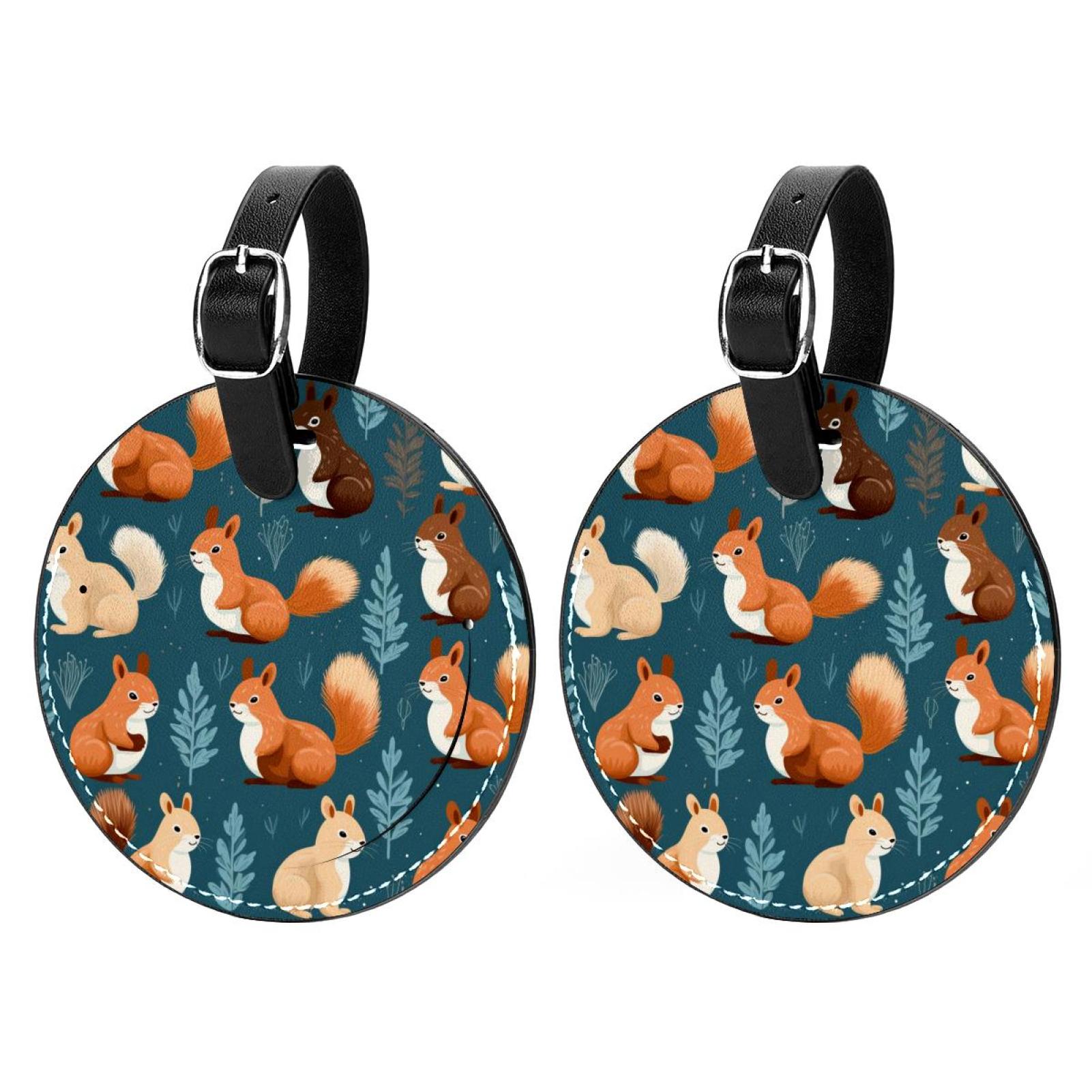 Squirrel 2Pcs PU Leather Round Luggage Tags with Privacy Cover and Name ...