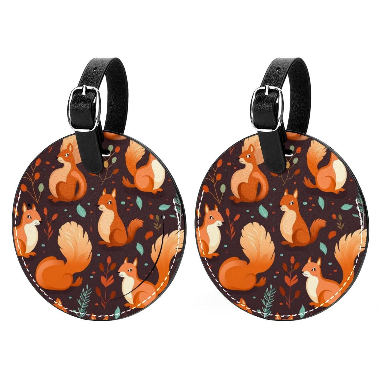 Squirrel 2Pcs PU Leather Round Luggage Tags with Privacy Cover and Name ...