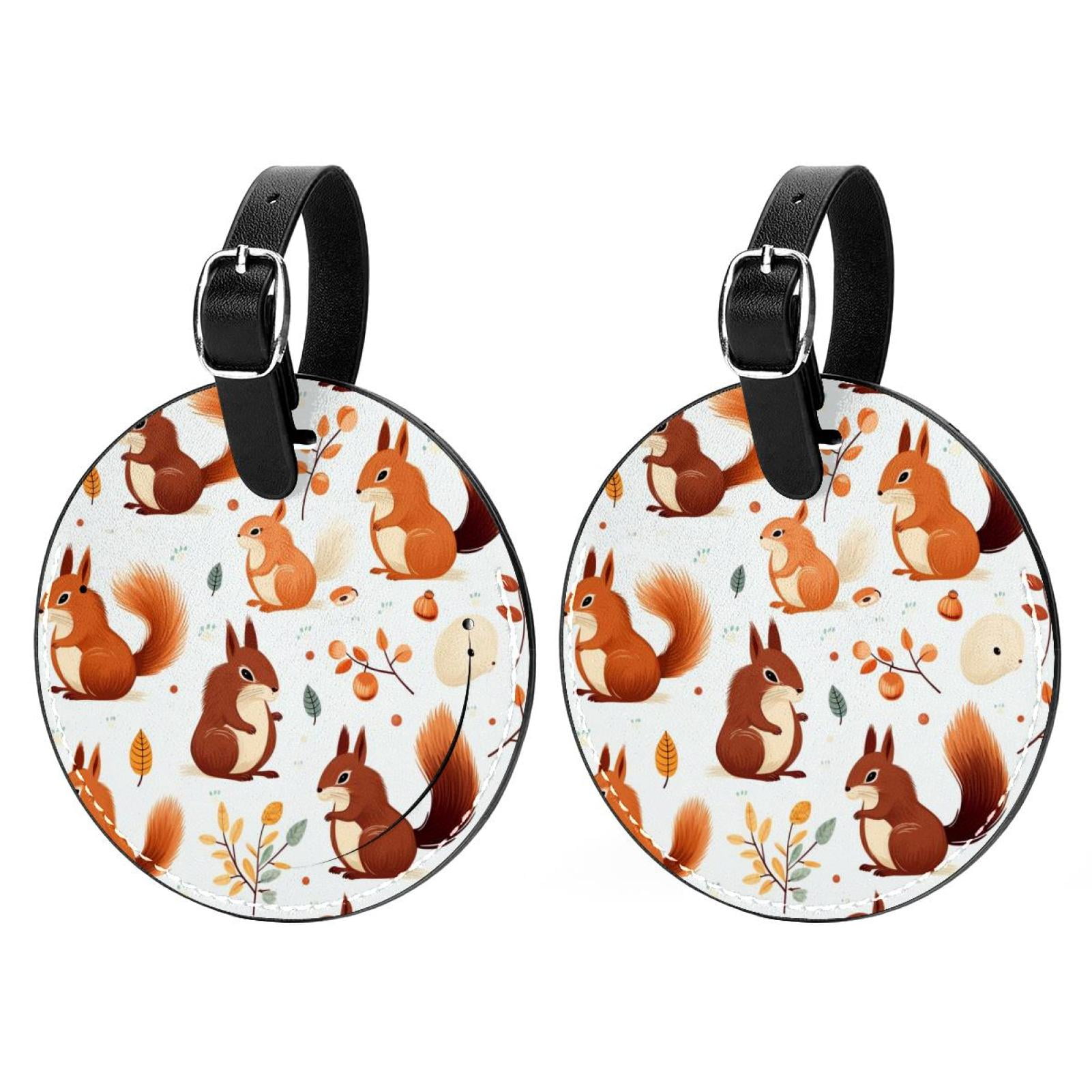 Squirrel 2Pcs PU Leather Round Luggage Tags with Privacy Cover and Name ...