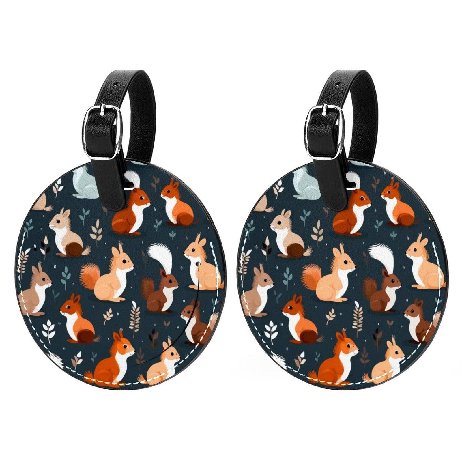 Squirrel 2Pcs PU Leather Round Luggage Tags with Privacy Cover and Name ...