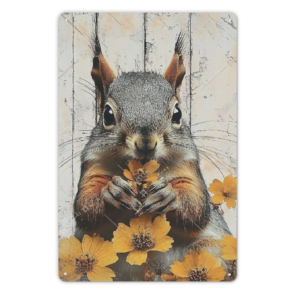 Squirrel And Chrysanthemum Metal Tin Signs Vintage Flowers Vintage Wall ...
