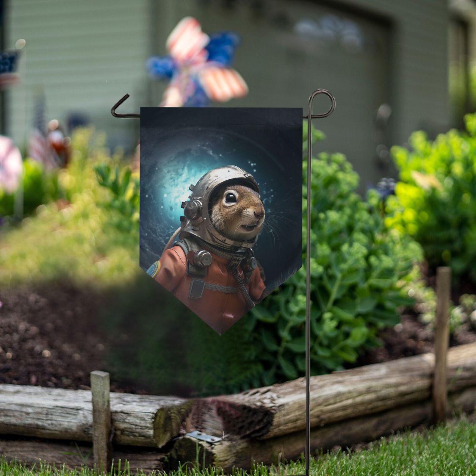 Squirrel Astronaut Space Garden Flag 18" x 12.5" Double Sided Yard Lawn ...