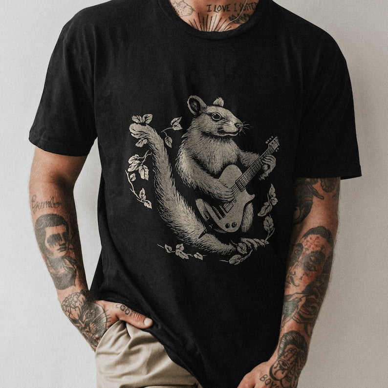 Squirrel Bass Guitar Tee – Furry Banjo Shirt – Screen Print – Furry ...