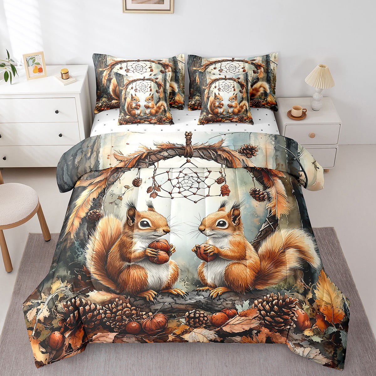 Squirrel Bed in a Bag King Size Comforter Set 7 Pieces,Dream Catchers ...