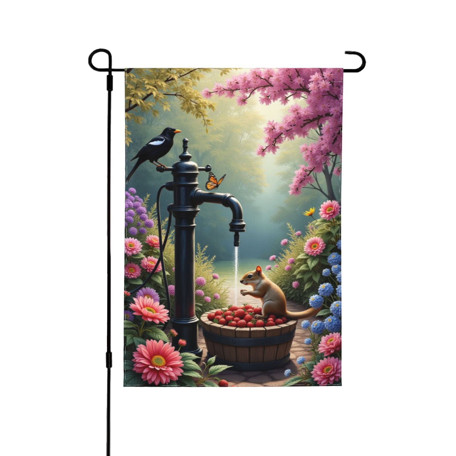 Squirrel & Bird Garden Flag 12x18 Inch Double Sided Butterfly & Flowers ...