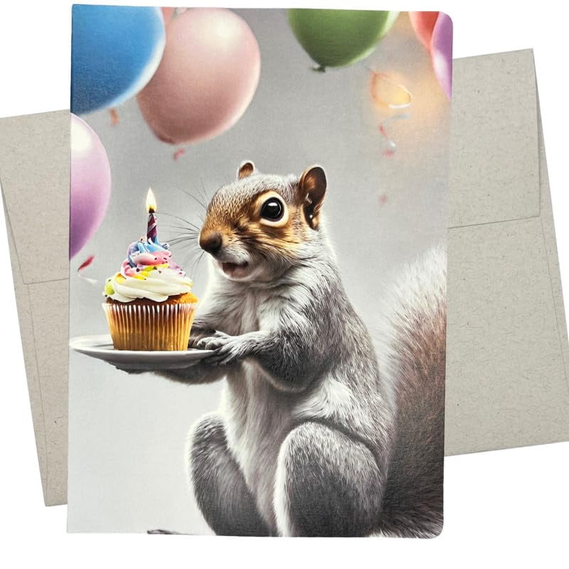 Squirrel Birthday Card (1 Premium Card, 5X7 Inches, Blank Inside) Happy ...