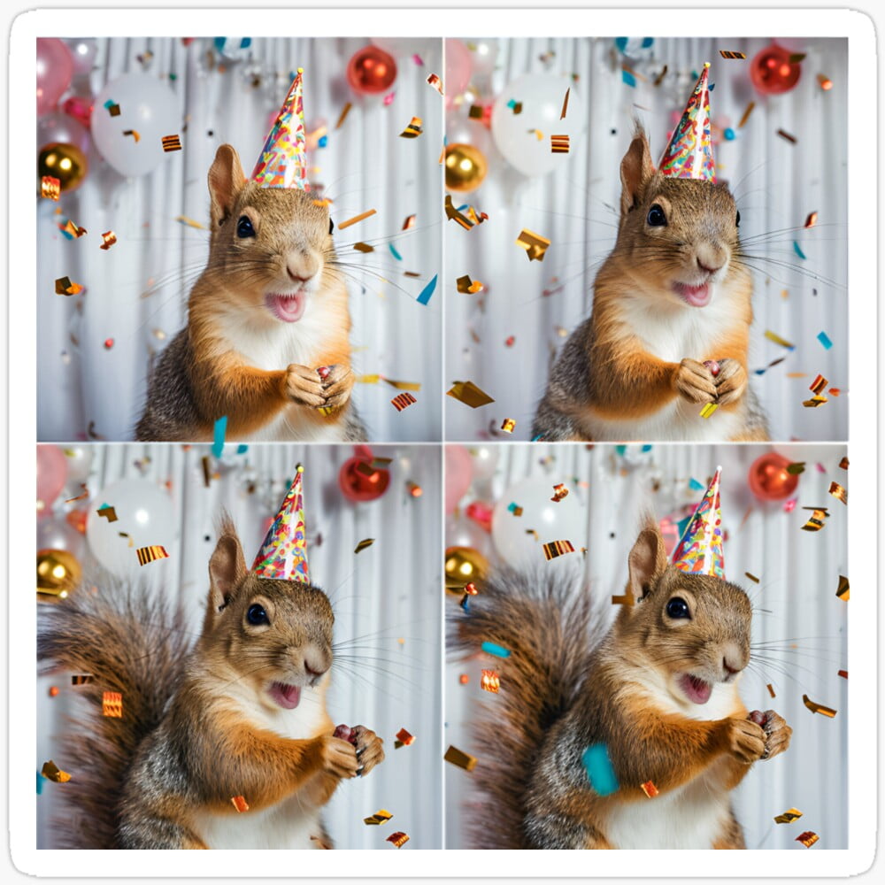 Squirrel Birthday Party Animal Cute Squirrel In Party Hat Stickerphone ...