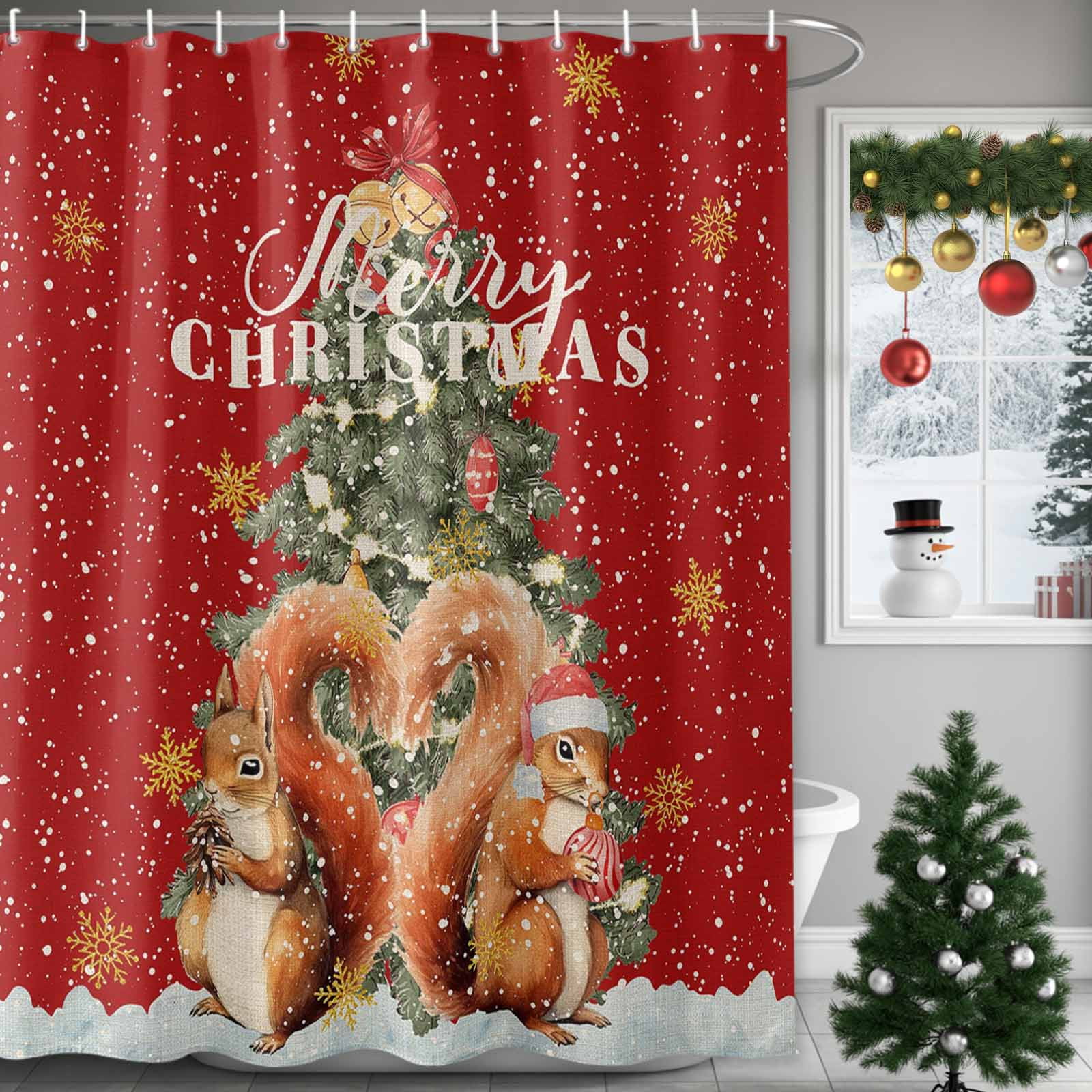 Squirrel Christmas Tree RedGolden Winter Snowflake Vintage Linen ...