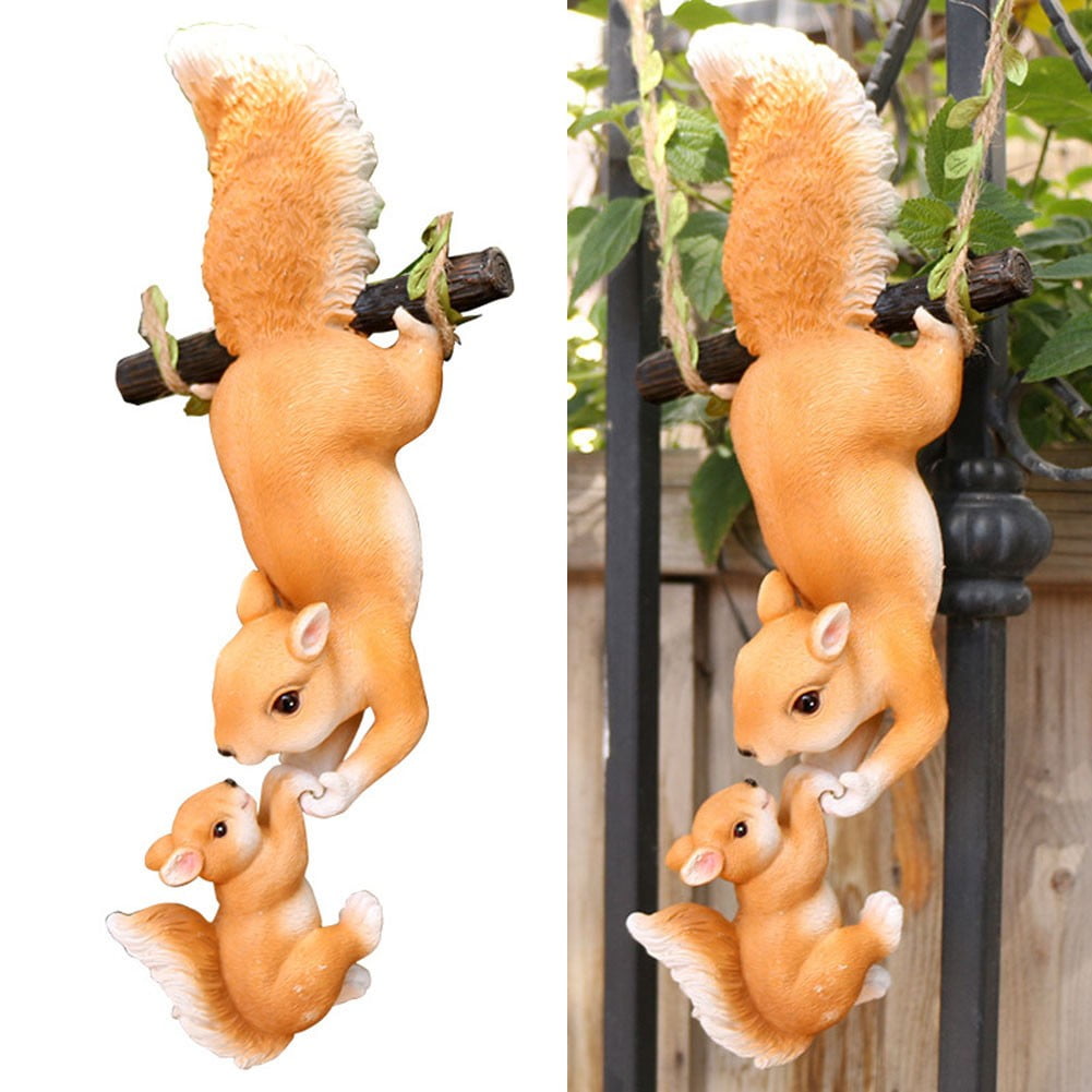 Squirrel Decorative Garden Statues Lifelike Resin Figurines For Outdoor ...