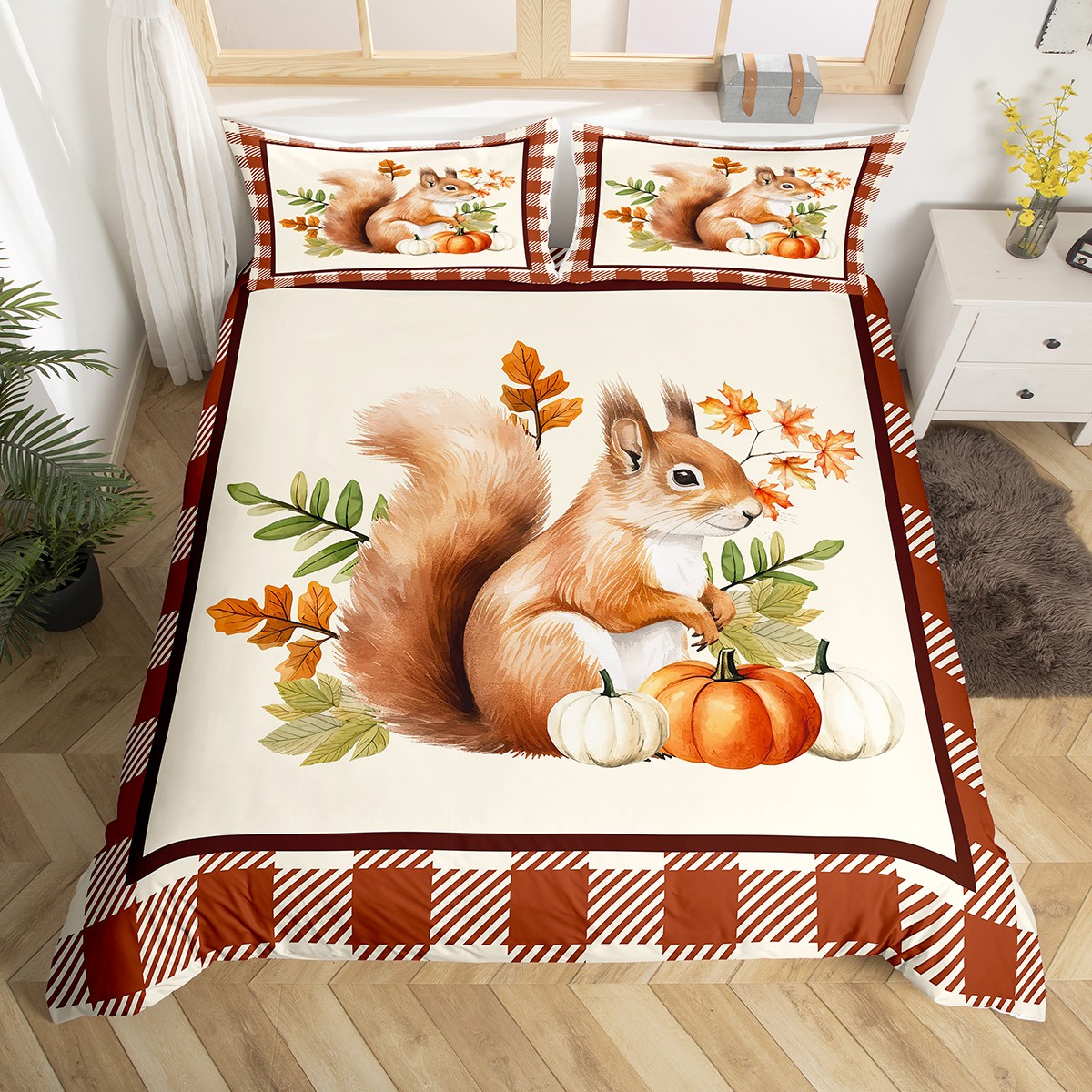 Squirrel Duvet Cover for Girls Boys Fall Bedroom Decor Bedding Set Queen,Autumn Harvest Theme ...