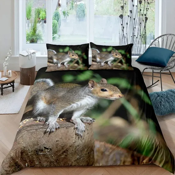 Squirrel Duvet Cover Set Cute Squirrel Twin Bedding Set 3D Animal ...