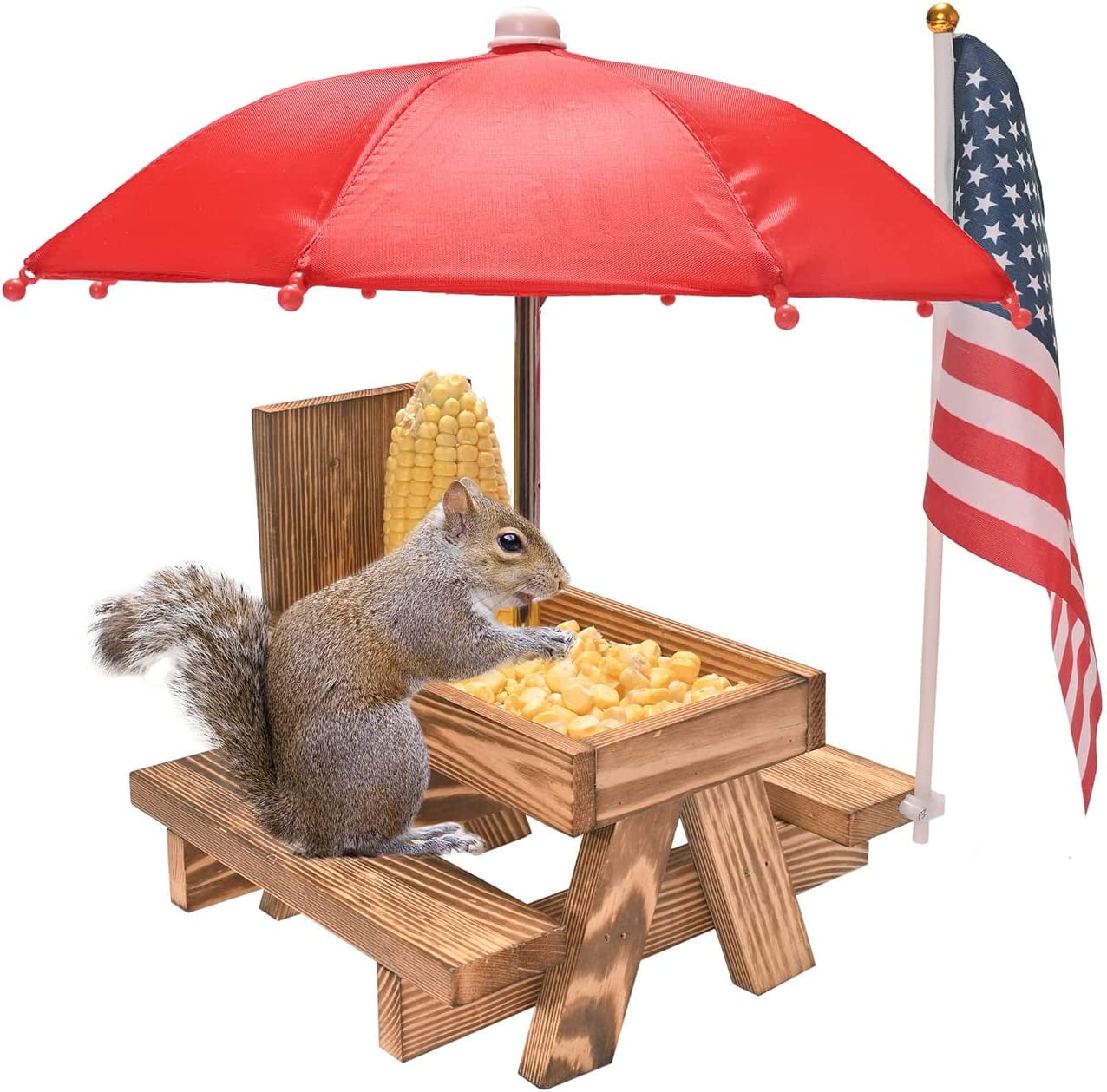 Squirrel Feeder Picnic Table with Umbrella, Wooden Squirrel Table ...